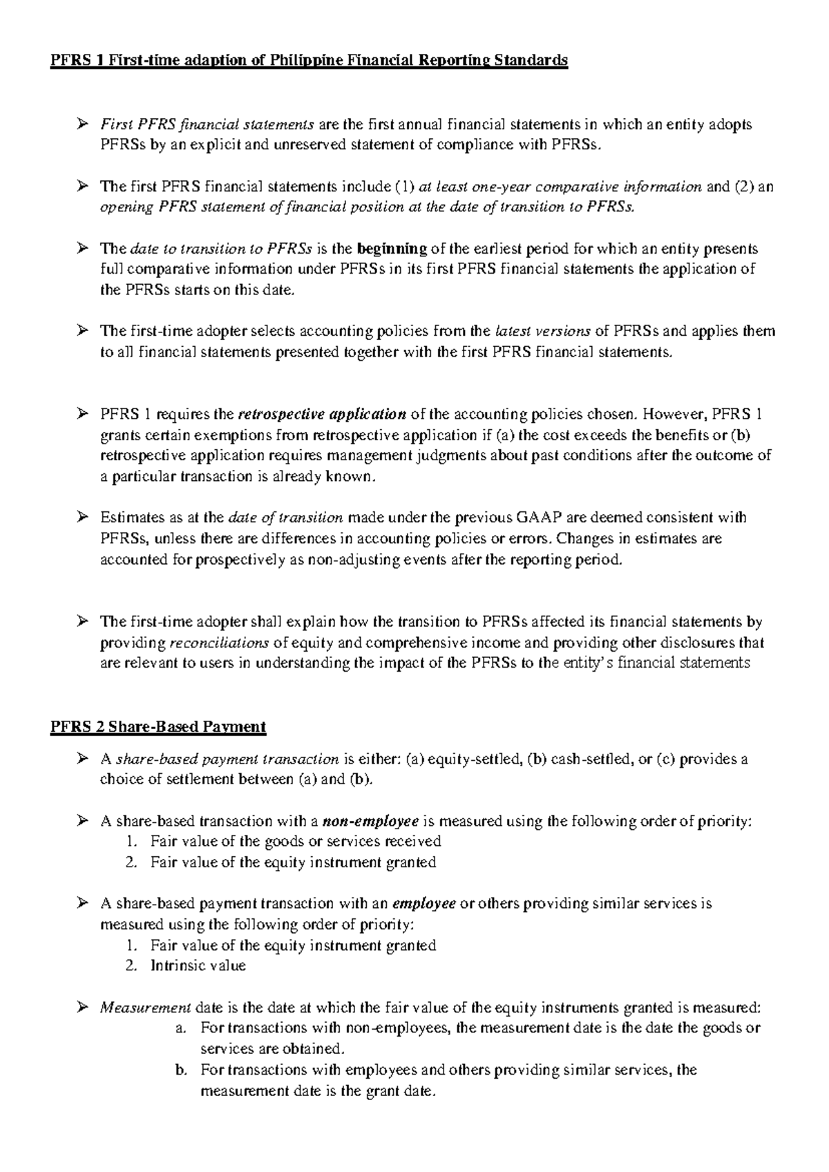 Compilation of PFRS 1 17 - PFRS 1 First-time adaption of Philippine ...