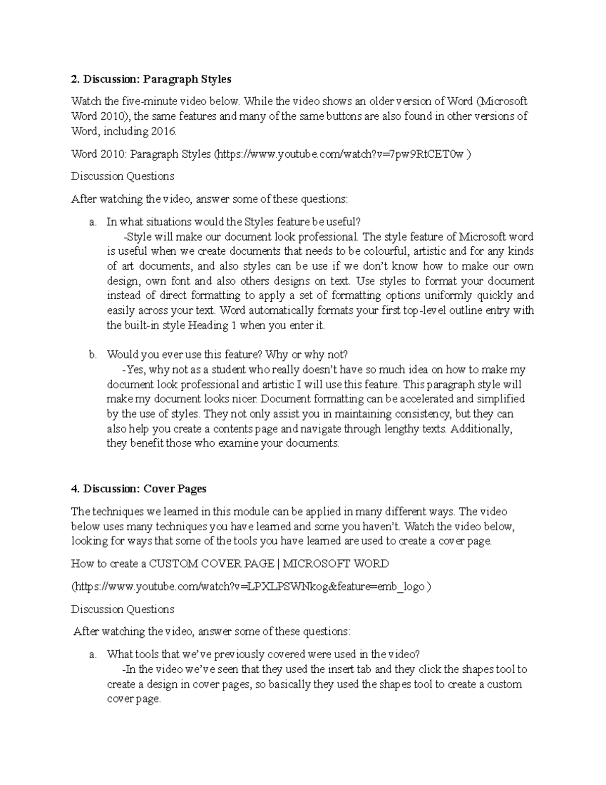 Discussion Questions - information about microsoft word - Discussion ...