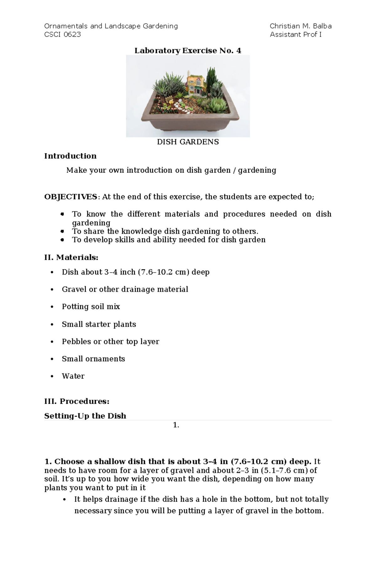 Lab exercise 4 disc garden - CSCI 0623 Assistant Prof I Laboratory ...