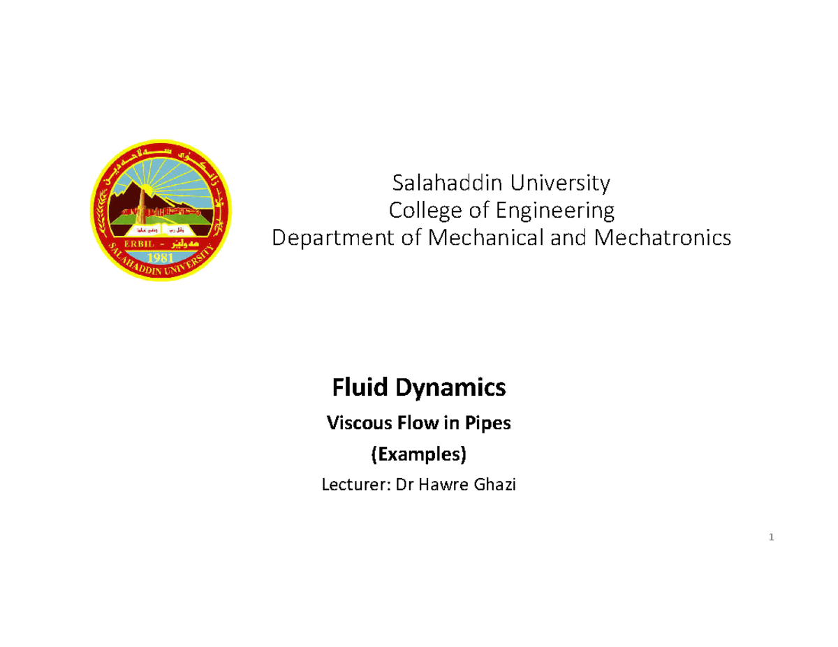Fluid dynamics lecture 6 - Salahaddin University College of Engineering ...