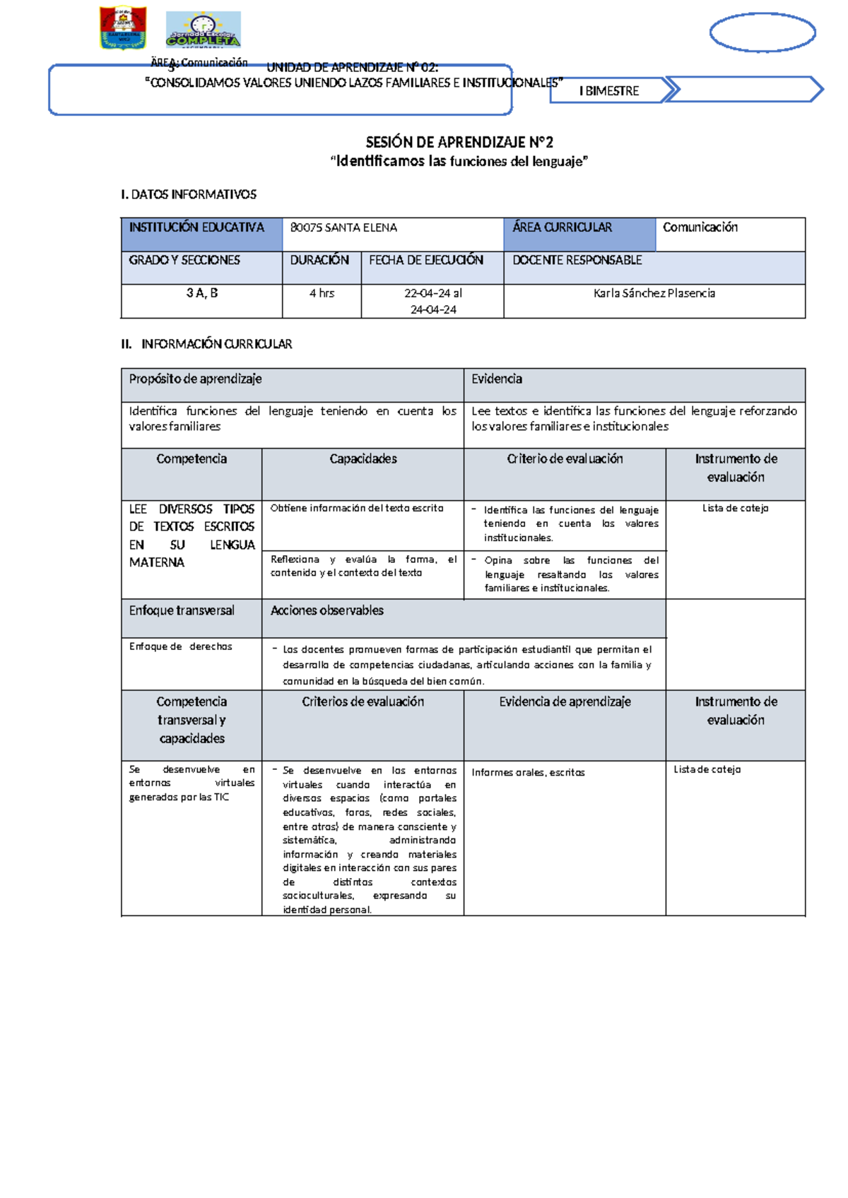 SA IB(2)-3-DOS - UNIDAD DE APRENDIZAJE N° 02: “CONSOLIDAMOS VALORES ...