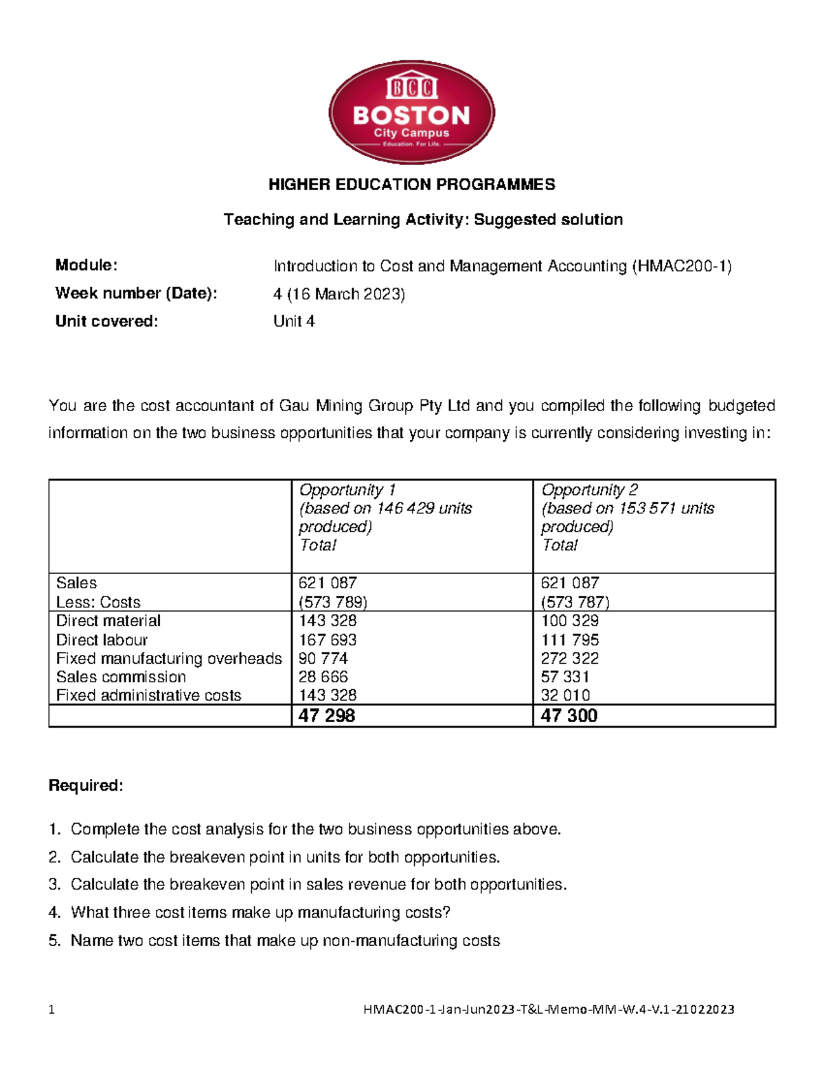 HMAC202 1 Jan June2023 SA2 3memo CTM V - 1 HMAC200-1-Jan-Jun2023-T&L ...