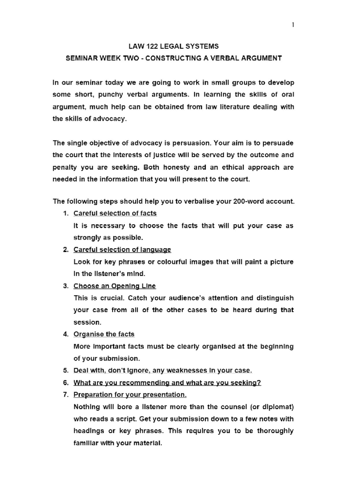 Verbal Argument Legal Systems - LAW121 - Studocu