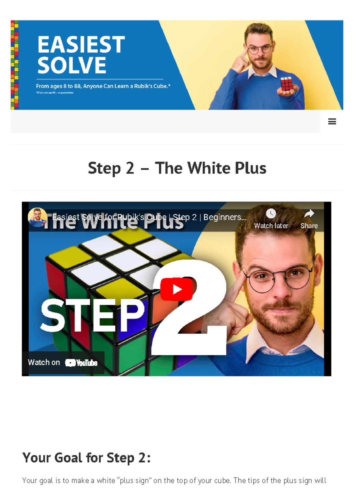 Step 2 – The White Plus – Easiest Solve – Easiest Way to Solve a Rubik ...