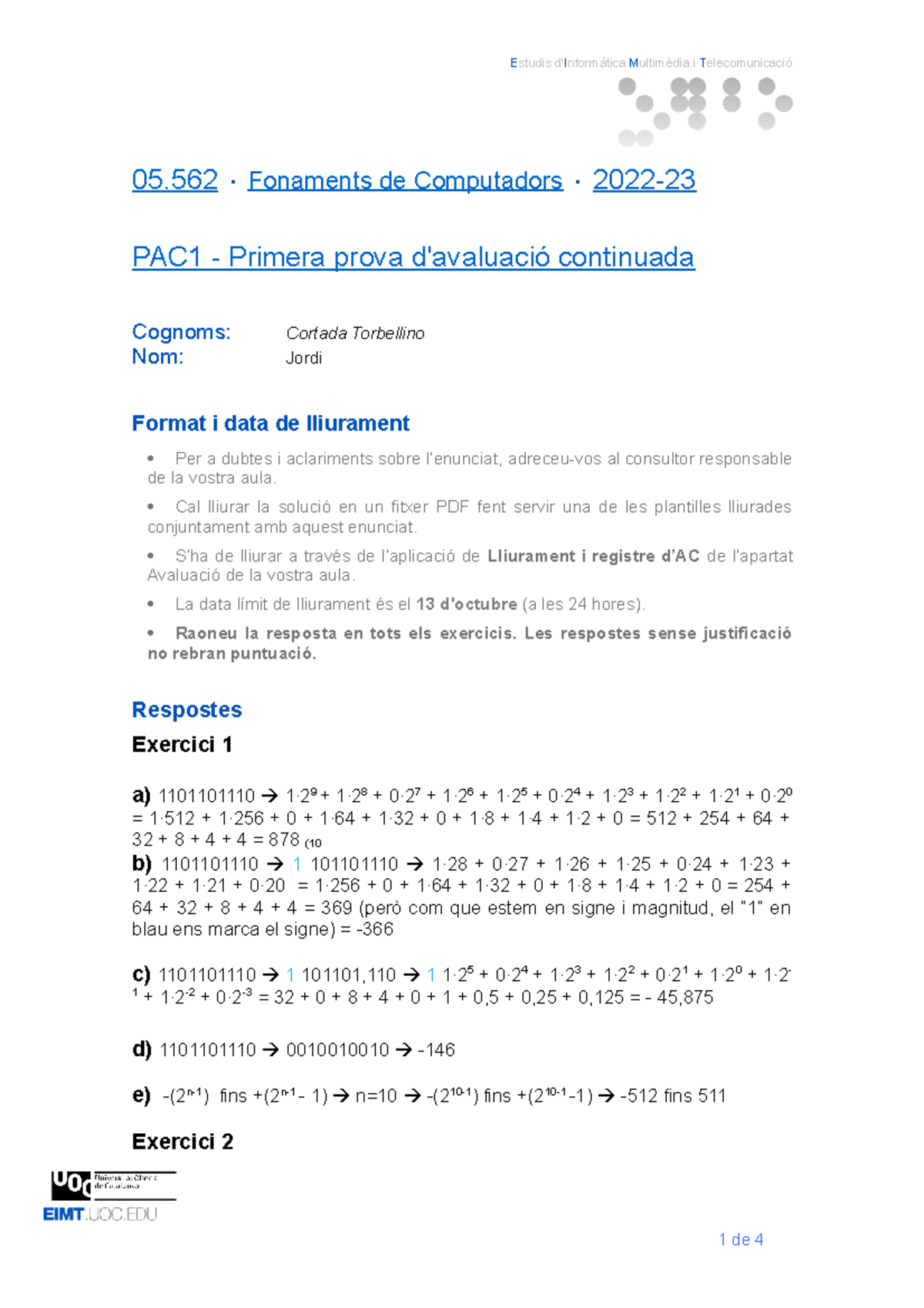 05 - Fonaments de computadors - 05 · Fonaments de Computadors · 2022- PAC1 - Primera prova - Studocu