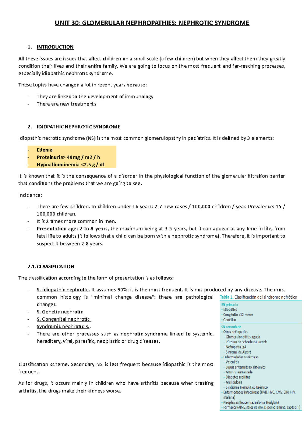 UNit 30 - Lecture notes 30 - UNIT 30: GLOMERULAR NEPHROPATHIES ...