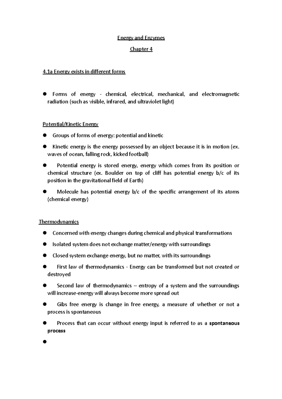 BIOL 1000 - Energy and Enzymes LO 1 - Energy and Enzymes Chapter 4 4 ...