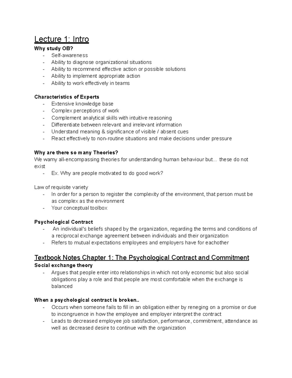 OB Midterm Notes - Lecture 1: Intro Why study OB? - Self-awareness ...
