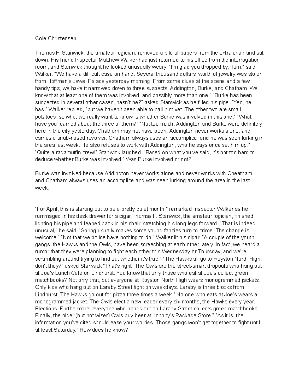 Critical Thinking Hw - One of many homework assignments - Cole ...