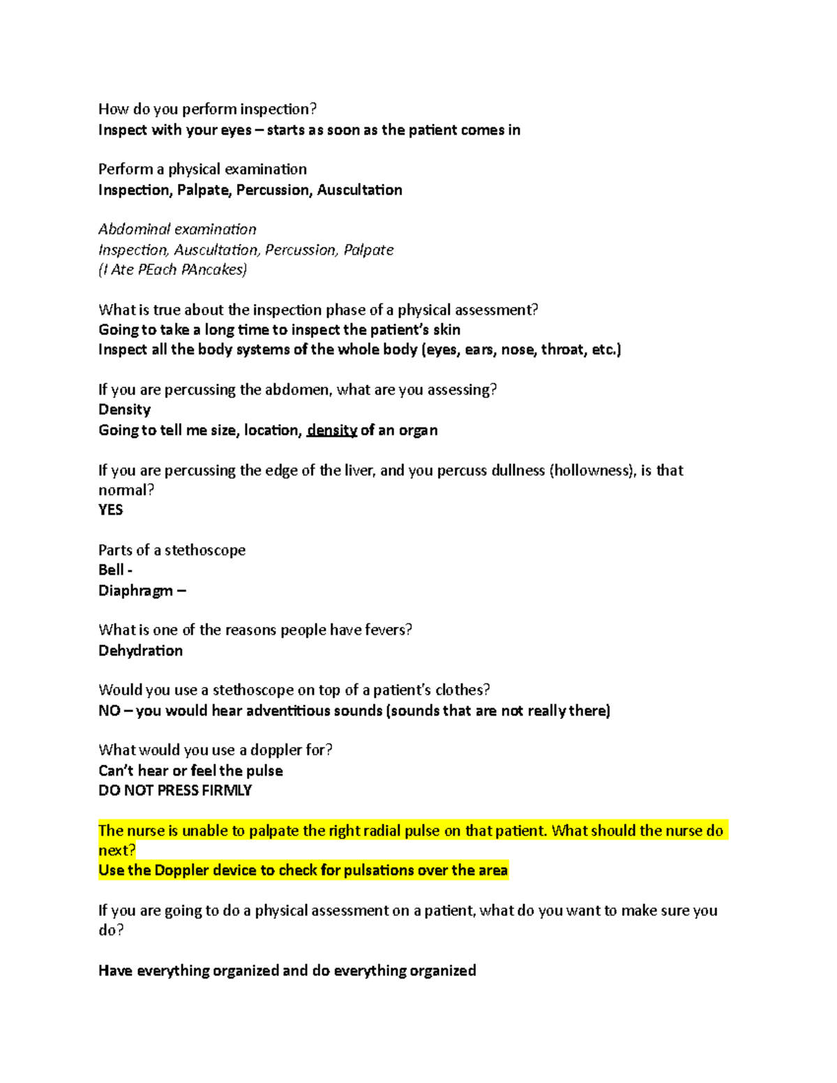 Physical assessment exam 2 review - How do you perform inspection ...