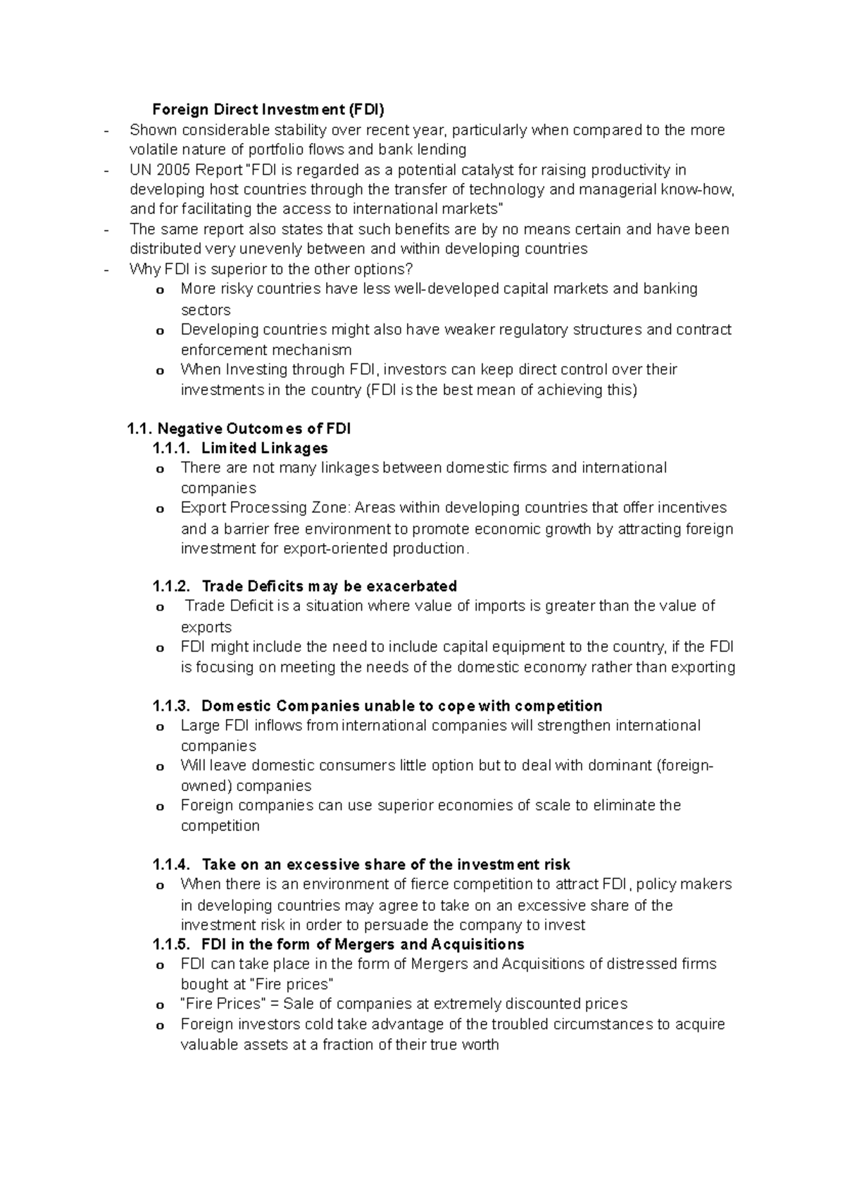 Foreign Direct Investment - Negative Outcomes of FDI 1.1. Limited ...
