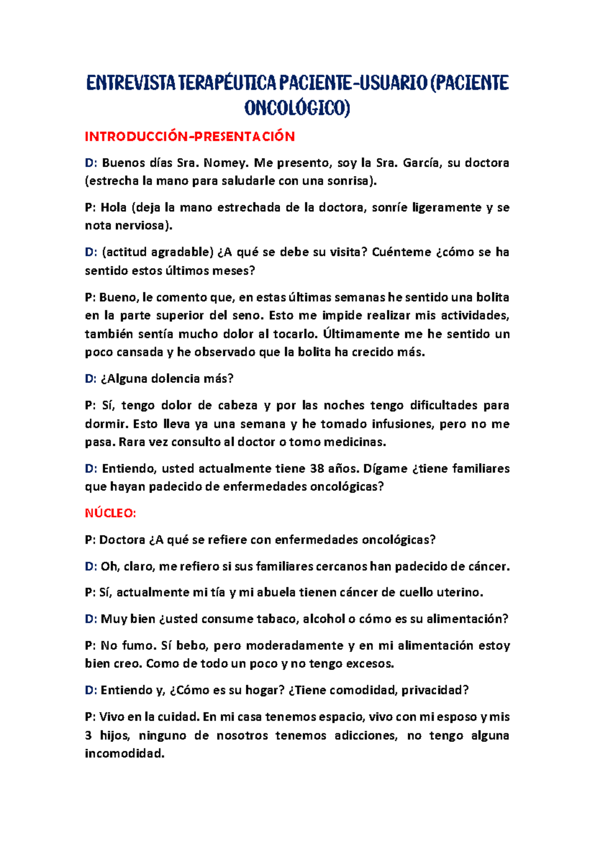 Entrevista Terapéutica Paciente - ENTREVISTA TERAPÉUTICA PACIENTE ...