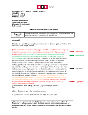 Entrega de la PC1 texto argumentativo (sincrónico) - COMPRENSIÓN Y REDACCIÓN DE TEXTOS I Ciclo ...