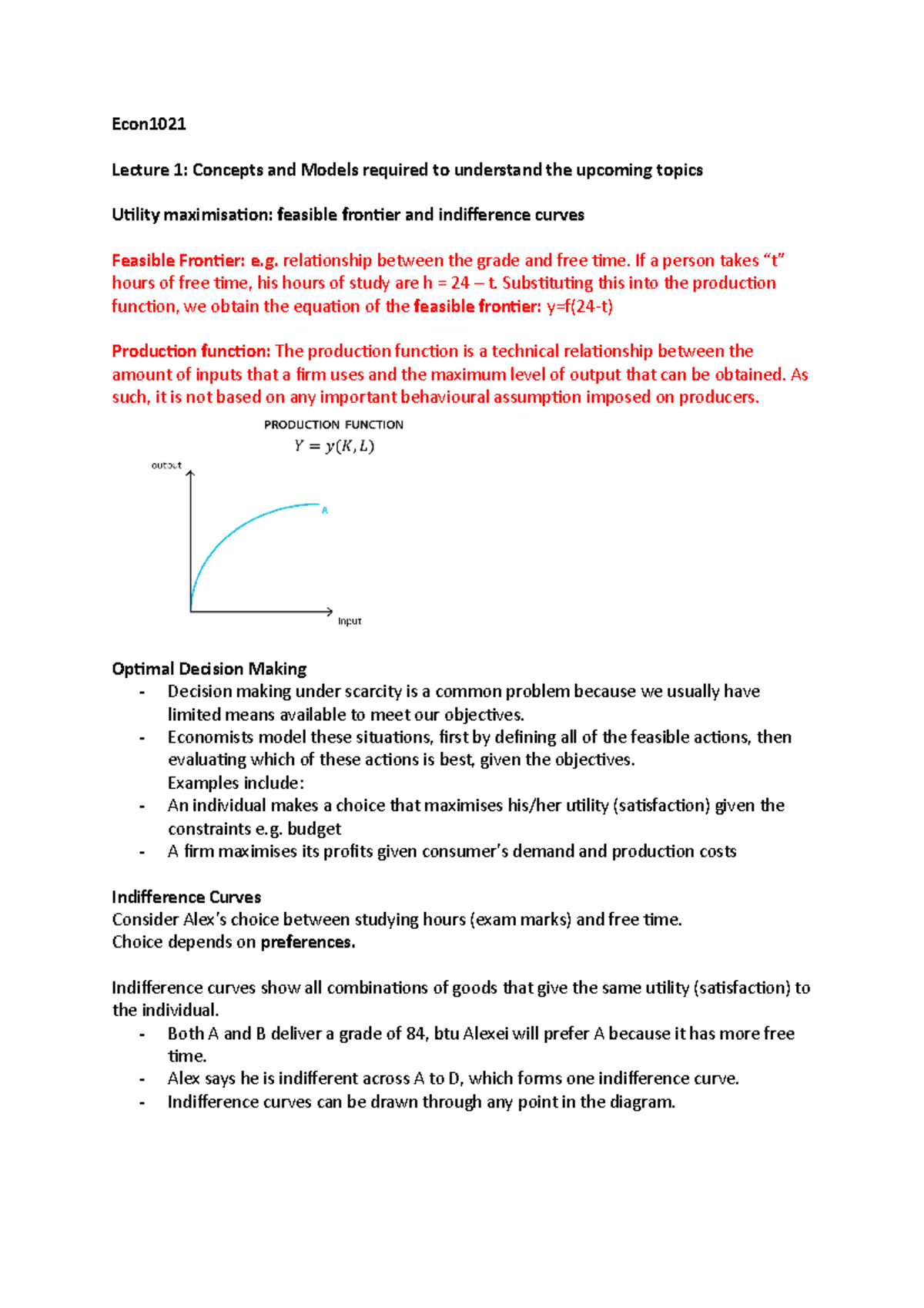 Econ1021 lectures - Econ Lecture 1: Concepts and Models required to ...