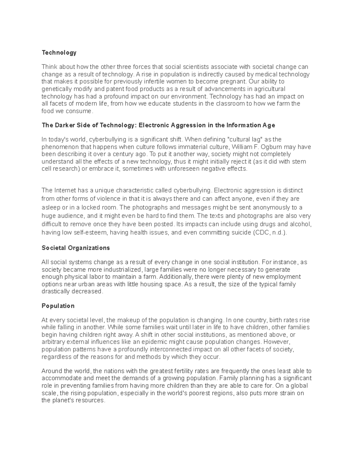 Social Change Notes - Technology Think about how the other three forces ...