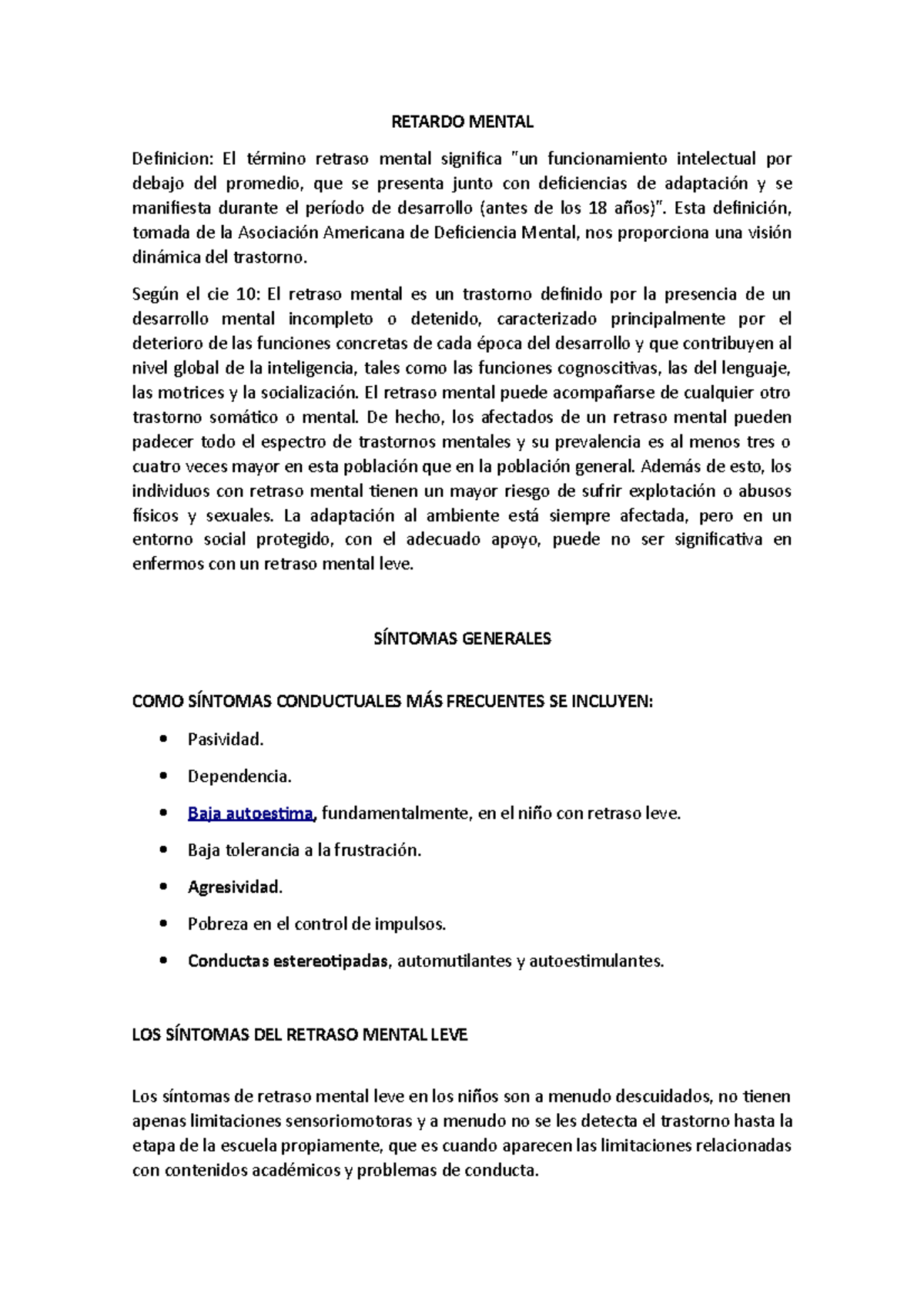 Retardo mental leve - RETARDO MENTAL Definicion: El término retraso ...