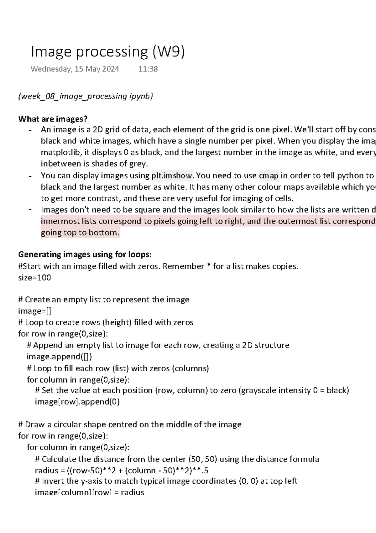 Image processing (W9) - (week_08_image_processing ipynb) What are images? An image is a 2D grid ...