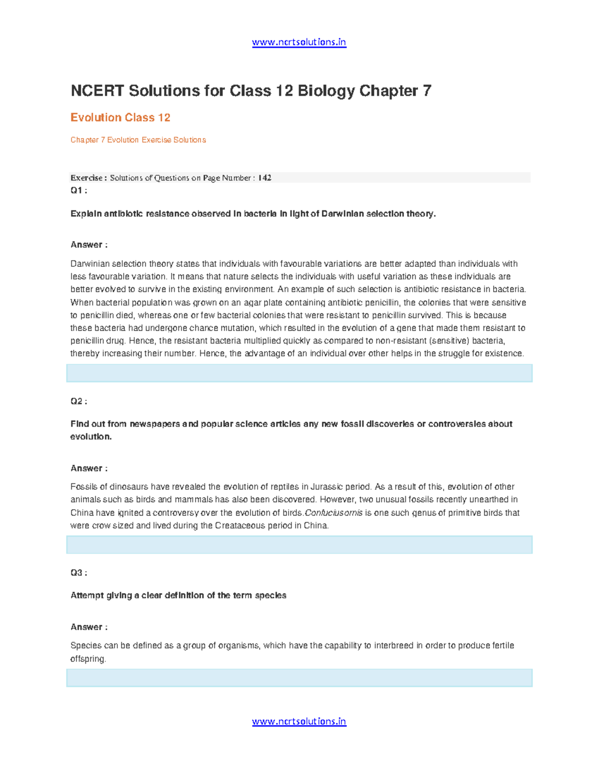 Chapter 7 evolution - NCERT Solutions for Class 12 Biology Chapter 7 ...