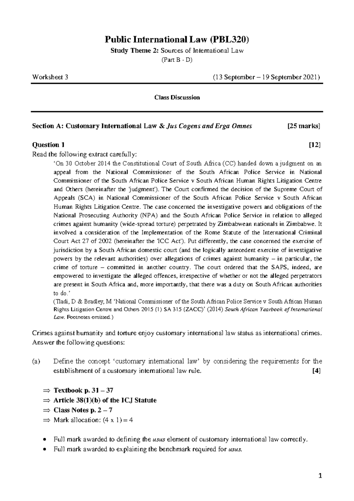 Worksheet 3 Transparency memo - Public International Law (PBL320) Study ...