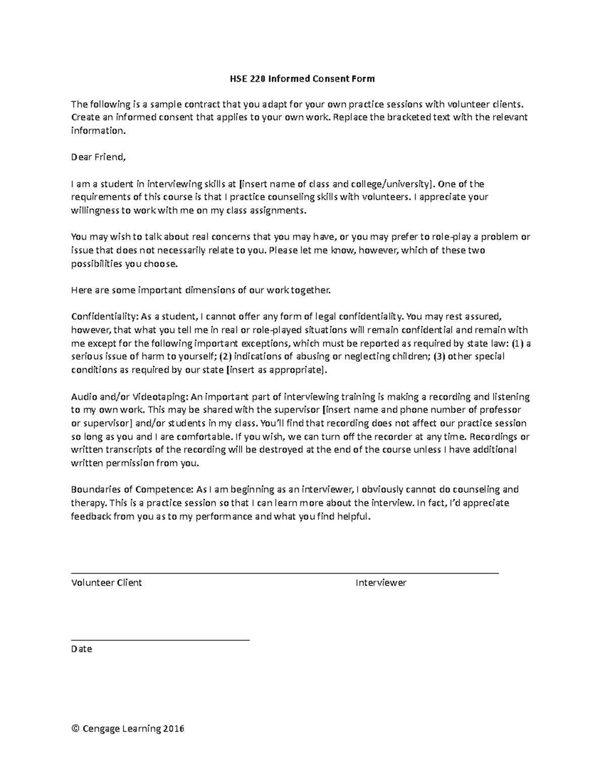 HSE 220 Informed Consent Form - Create an informed consent that applies ...