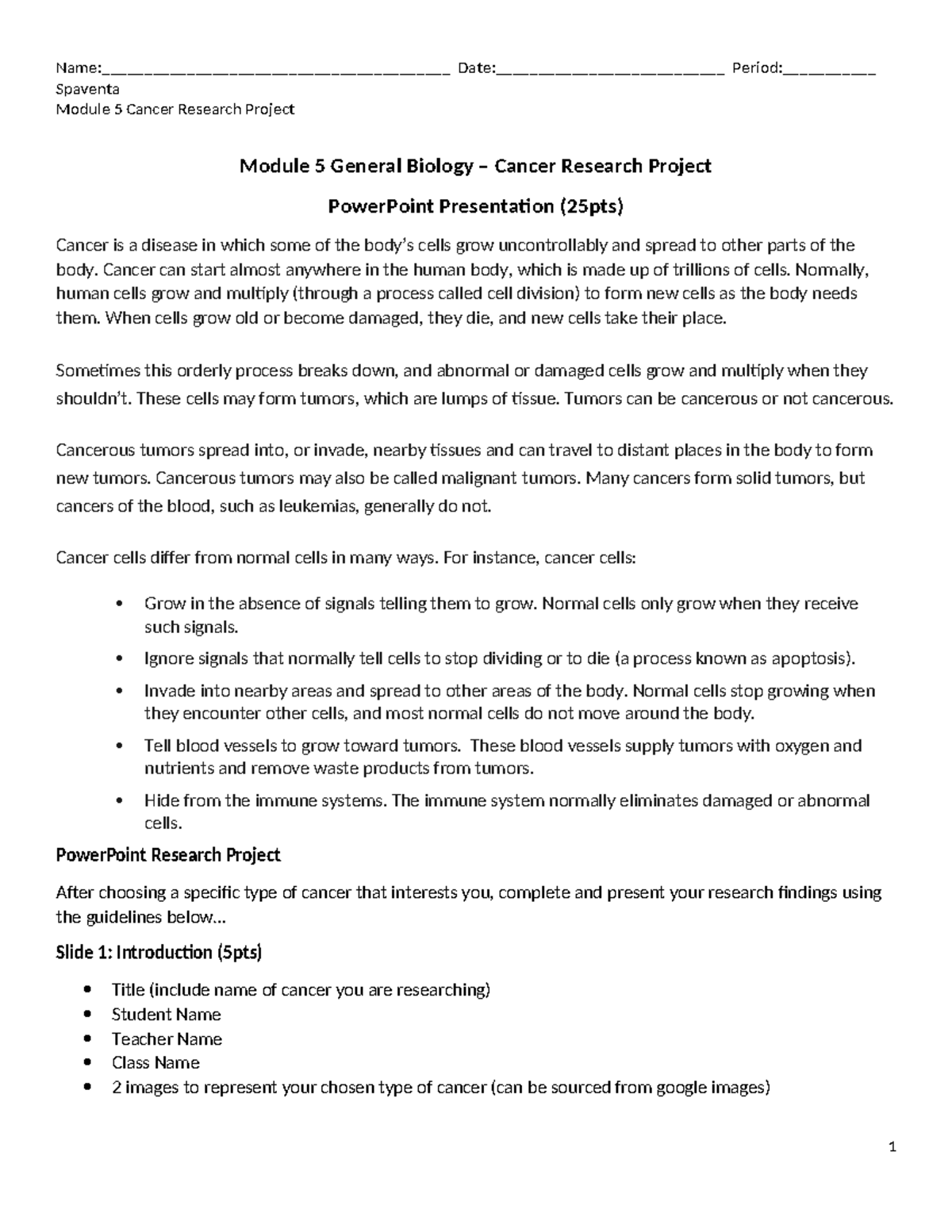 ELearning Module 5 Cancer Research Project - Name