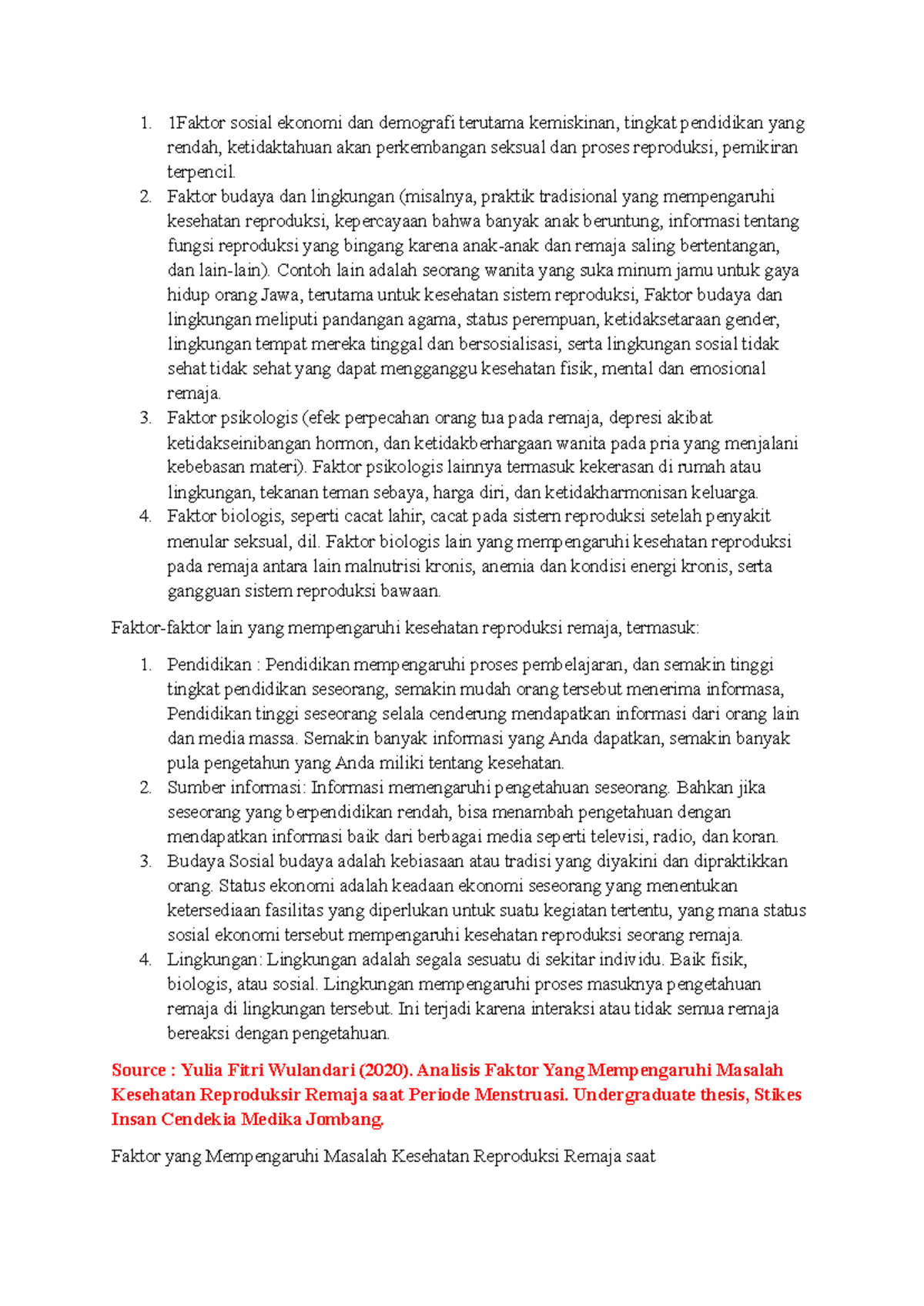 Faktor yang Mempengaruhi Masalah Kesehatan Reproduksi - 1Faktor sosial ekonomi dan demografi ...