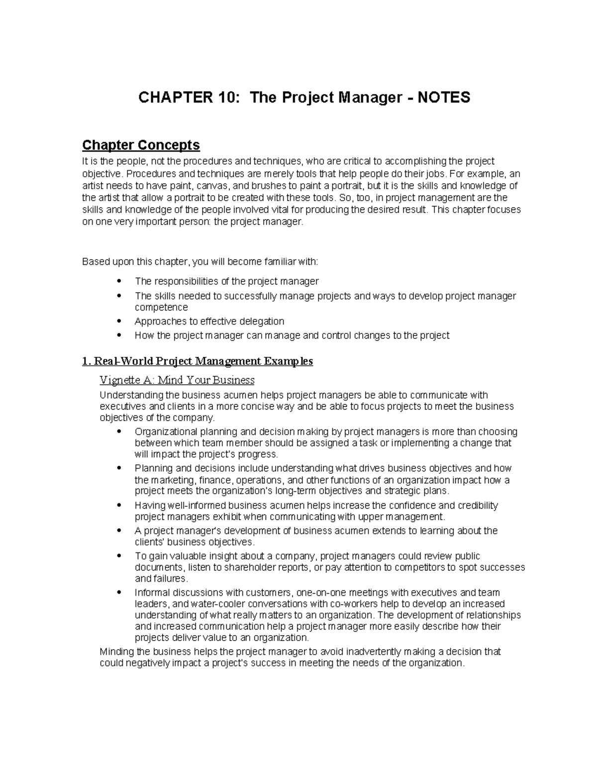 Chapter 10 Course Notes - CHAPTER 10: The Project Manager - NOTES ...