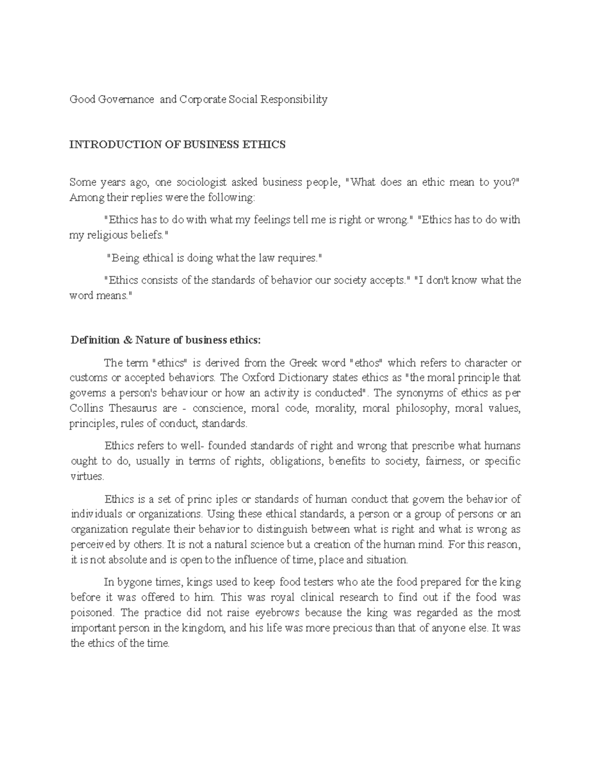 Business Ethics Lecture Updated 80252019 - Good Governance and ...