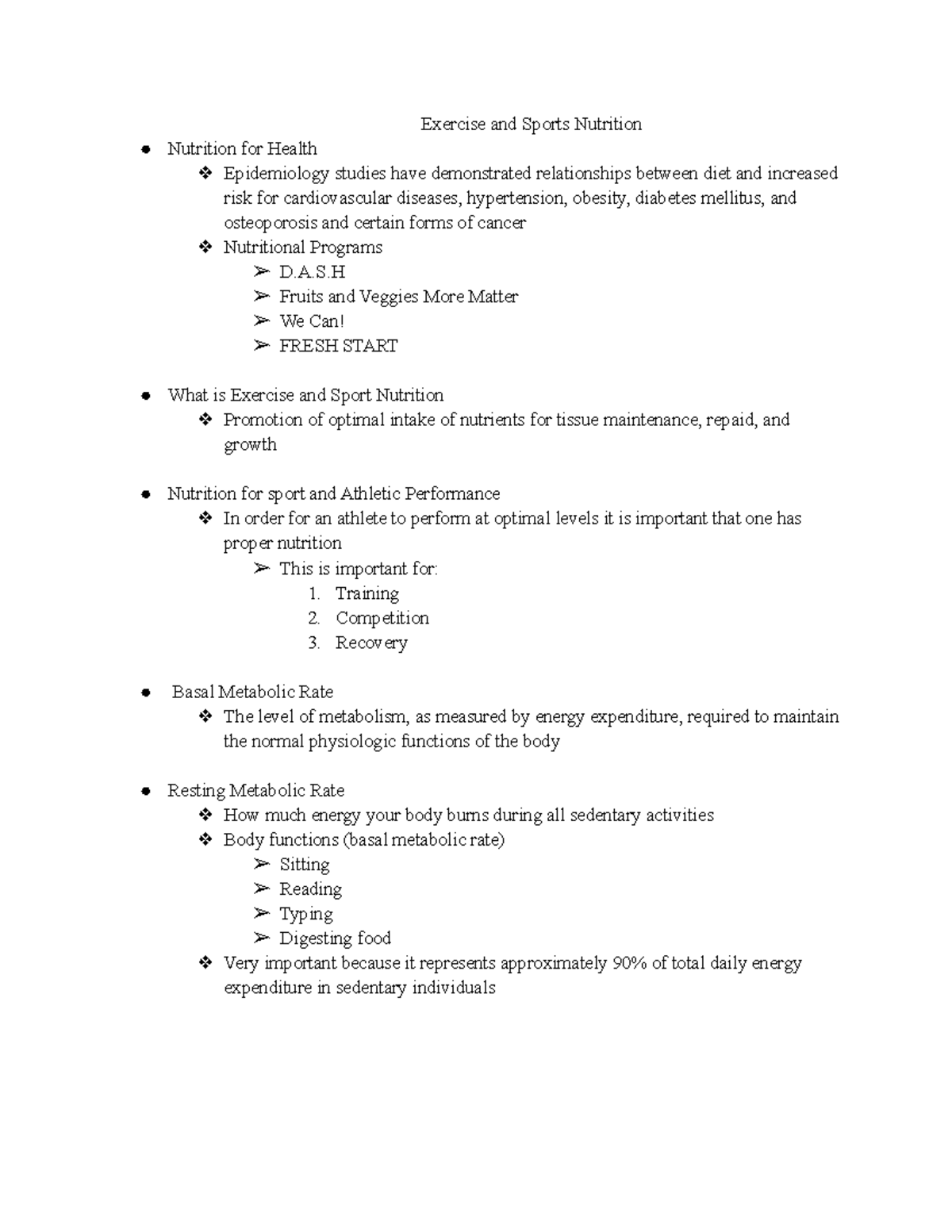Sports Nutrition Notes - Exercise and Sports Nutrition Nutrition for ...