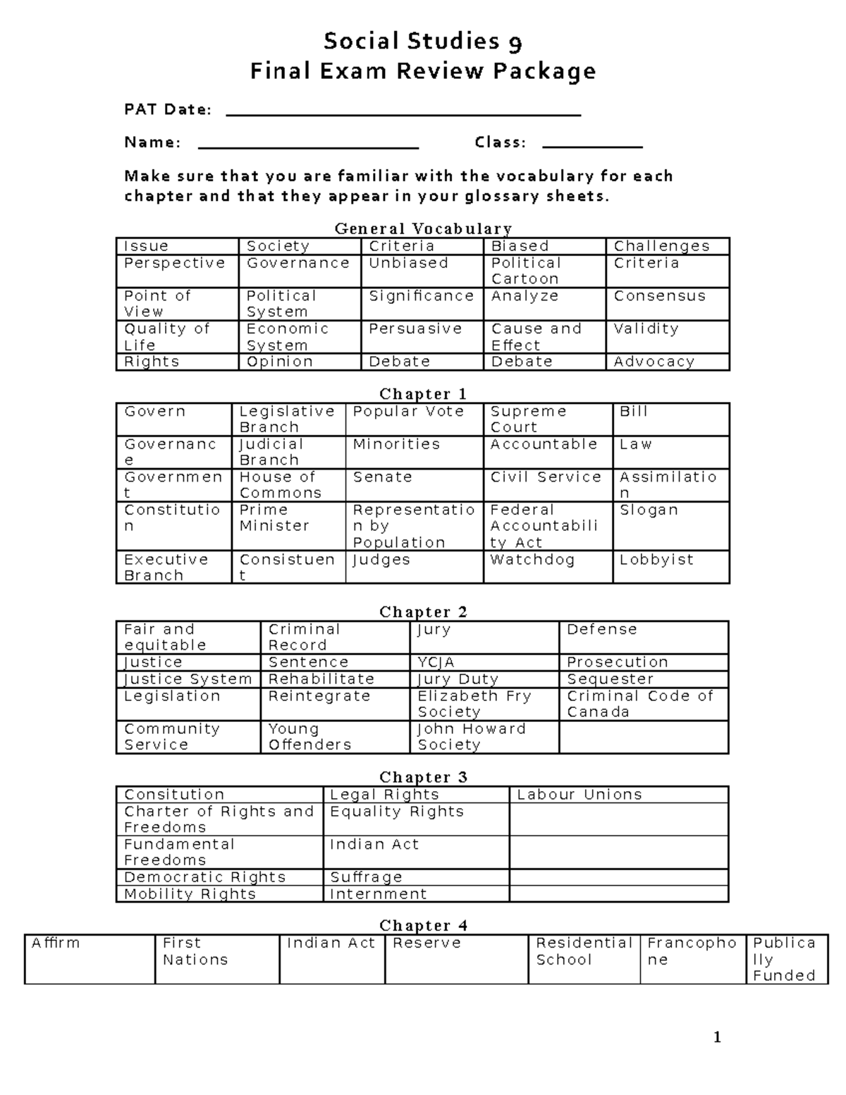 Social Studies 9 Final Exam Review Package-2 - G e n e r a l Vo c a b u ...