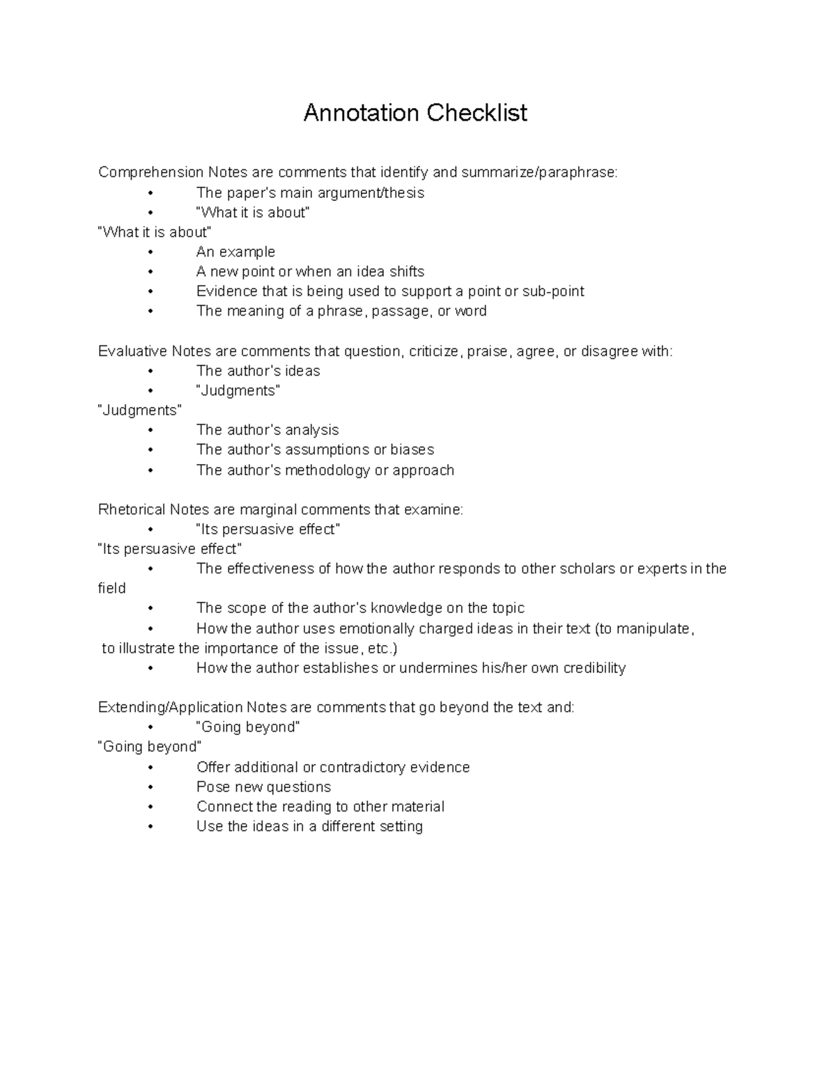 Types of annotations - ENC - Annotation Checklist Comprehension Notes ...