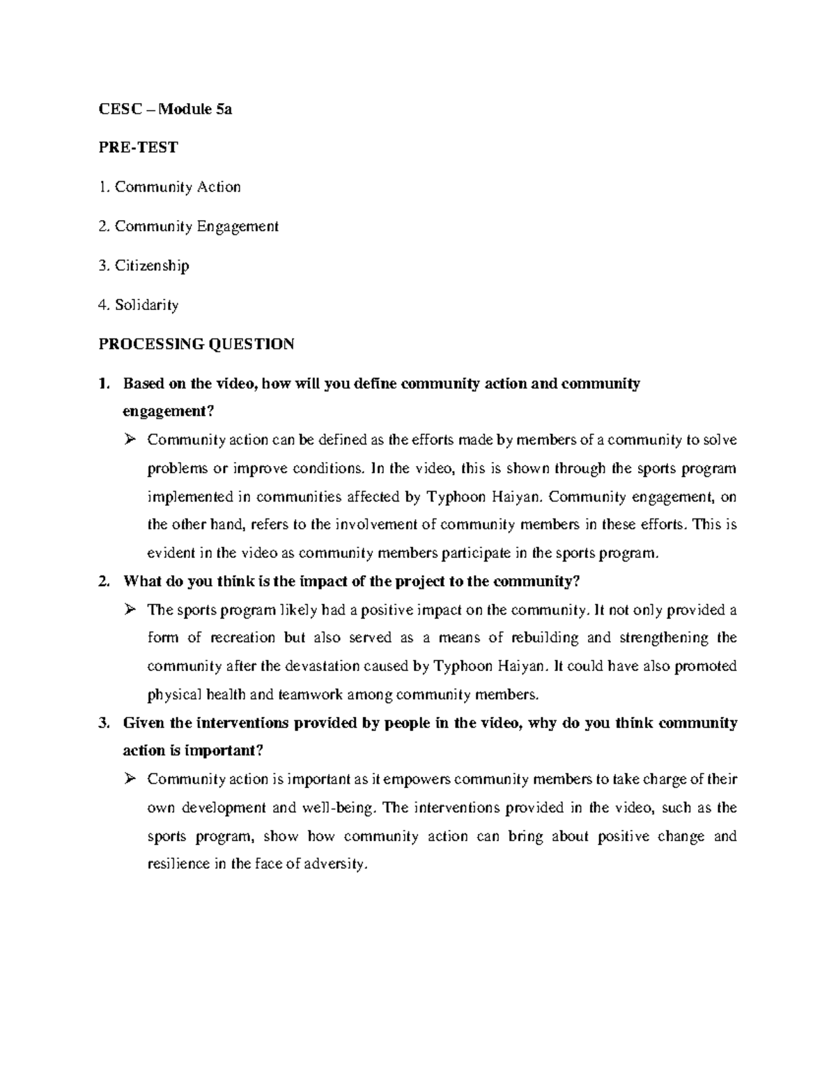 CESC-Module 5a - Module answer - CESC – Module 5a PRE-TEST 1. Community ...