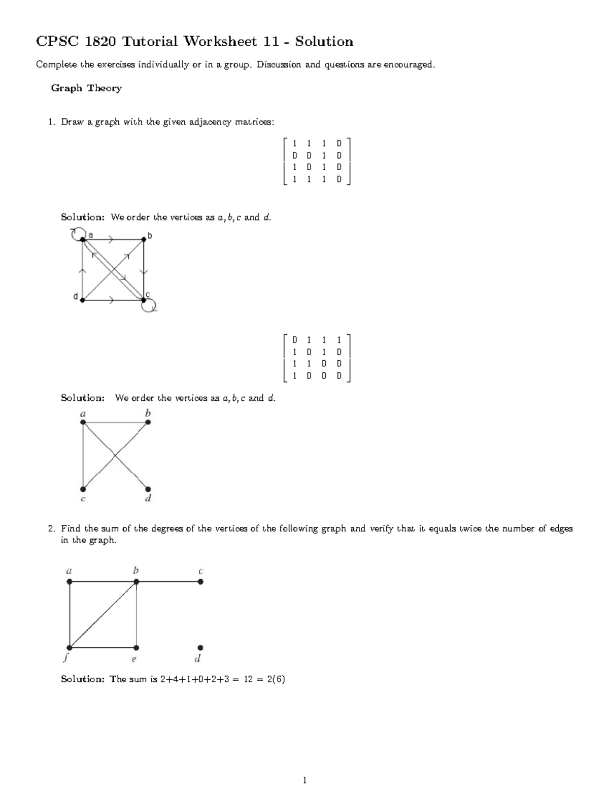 Worksheet 11 - Questions and Answers - CPSC 1820 Tutorial Worksheet 11 ...
