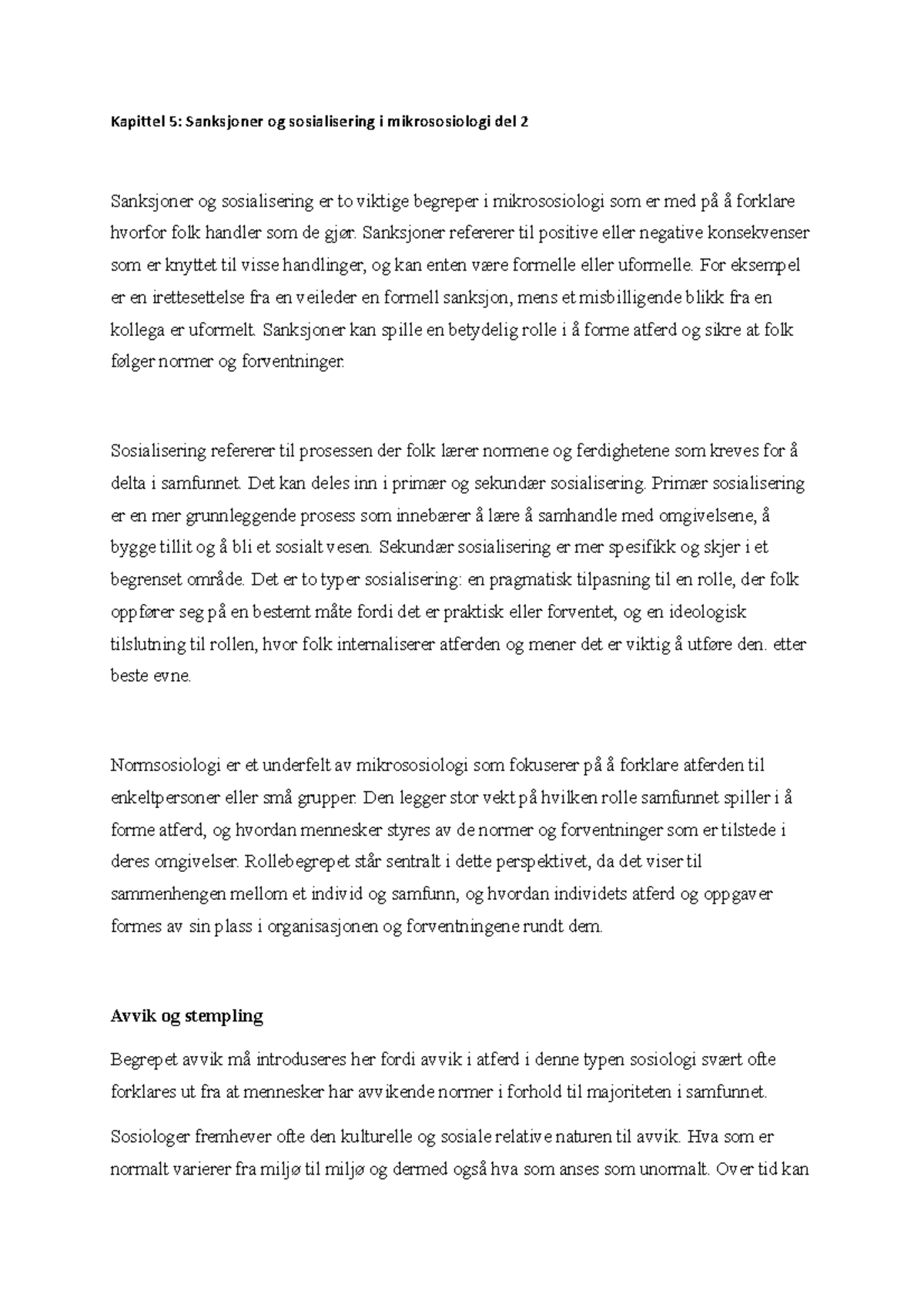 Kapittel 5 Sosiale strukturer og institusjoner Del 2 - Kapittel 5: Sanksjoner og sosialisering i ...