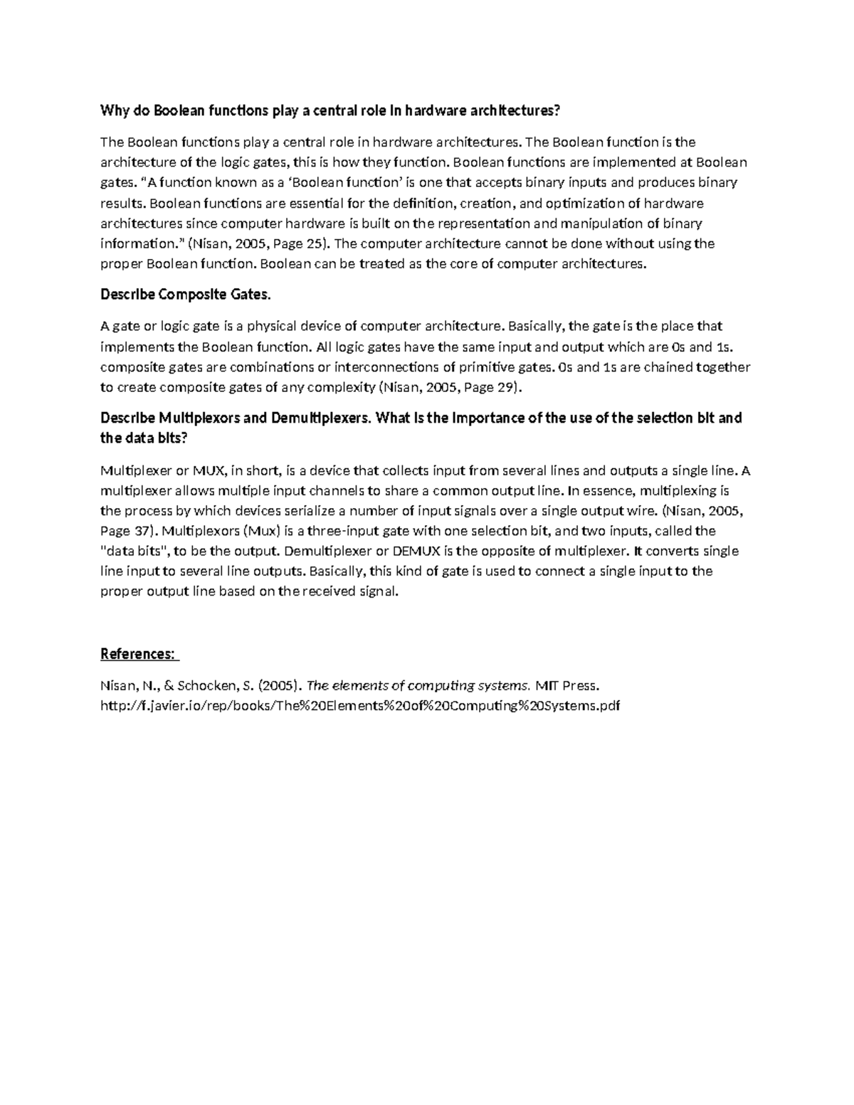 CS 1104 - DF 1 - Discussion Forum - Why do Boolean functions play a central role in hardware ...