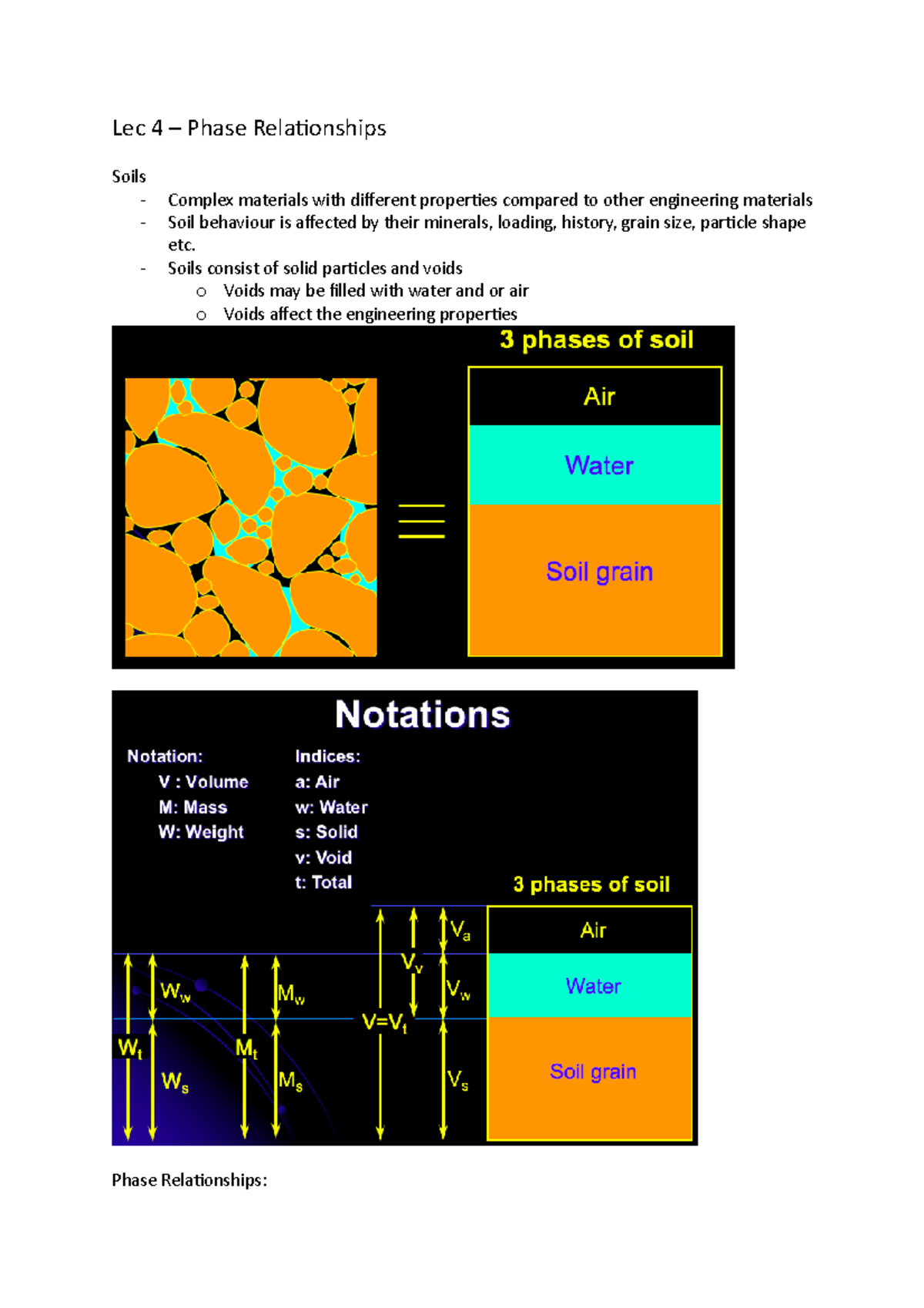 Lec 4 - Phase Relationships - Lec 4 – Phase Relationships Soils ...