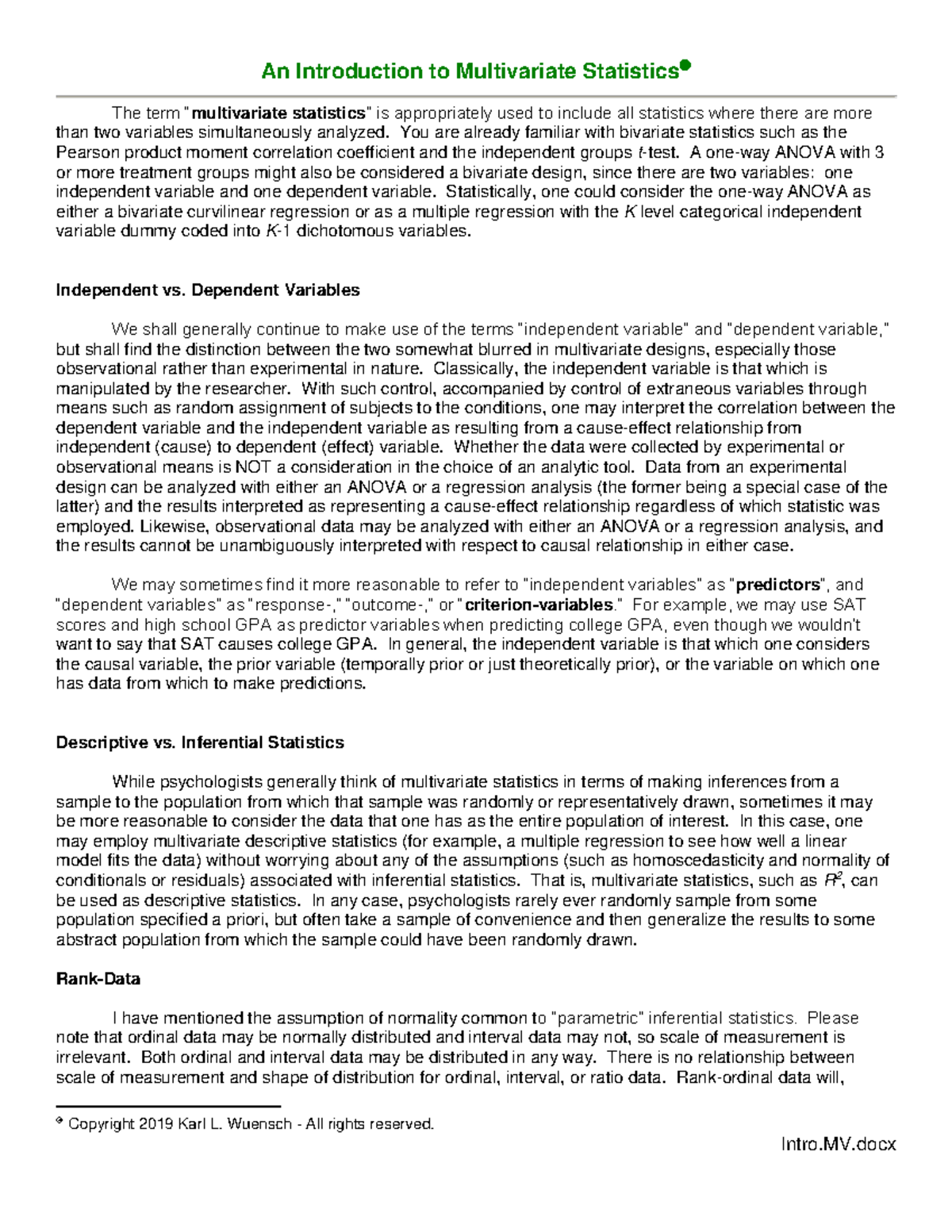 Intro MV - Intro.MV An Introduction to Multivariate Statistics© The ...