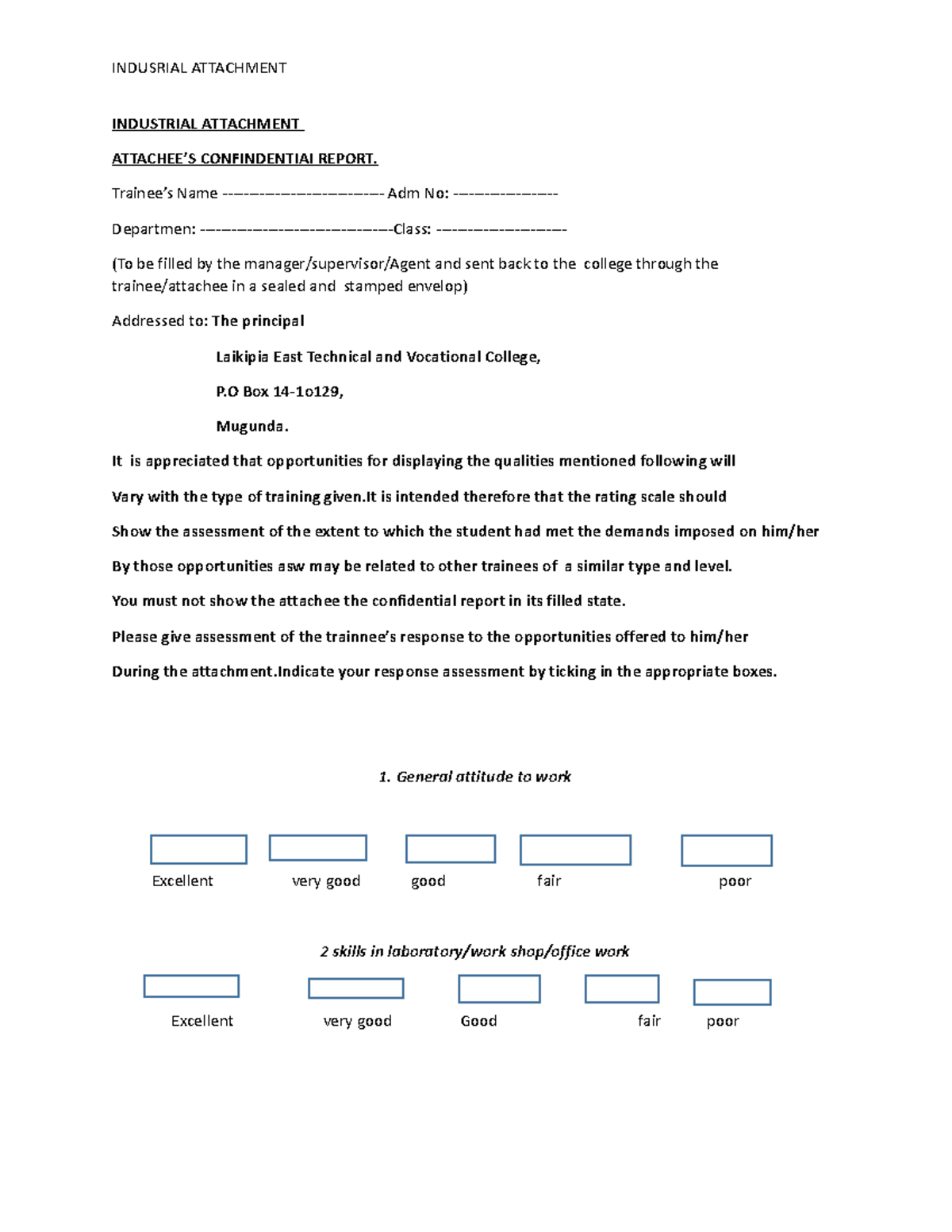 Industrial Attachment - INDUSRIAL ATTACHMENT INDUSTRIAL ATTACHMENT ...