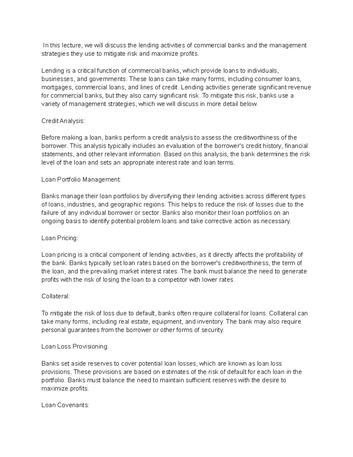 Lecture on lending activities in Commercial Bank Management - In this ...