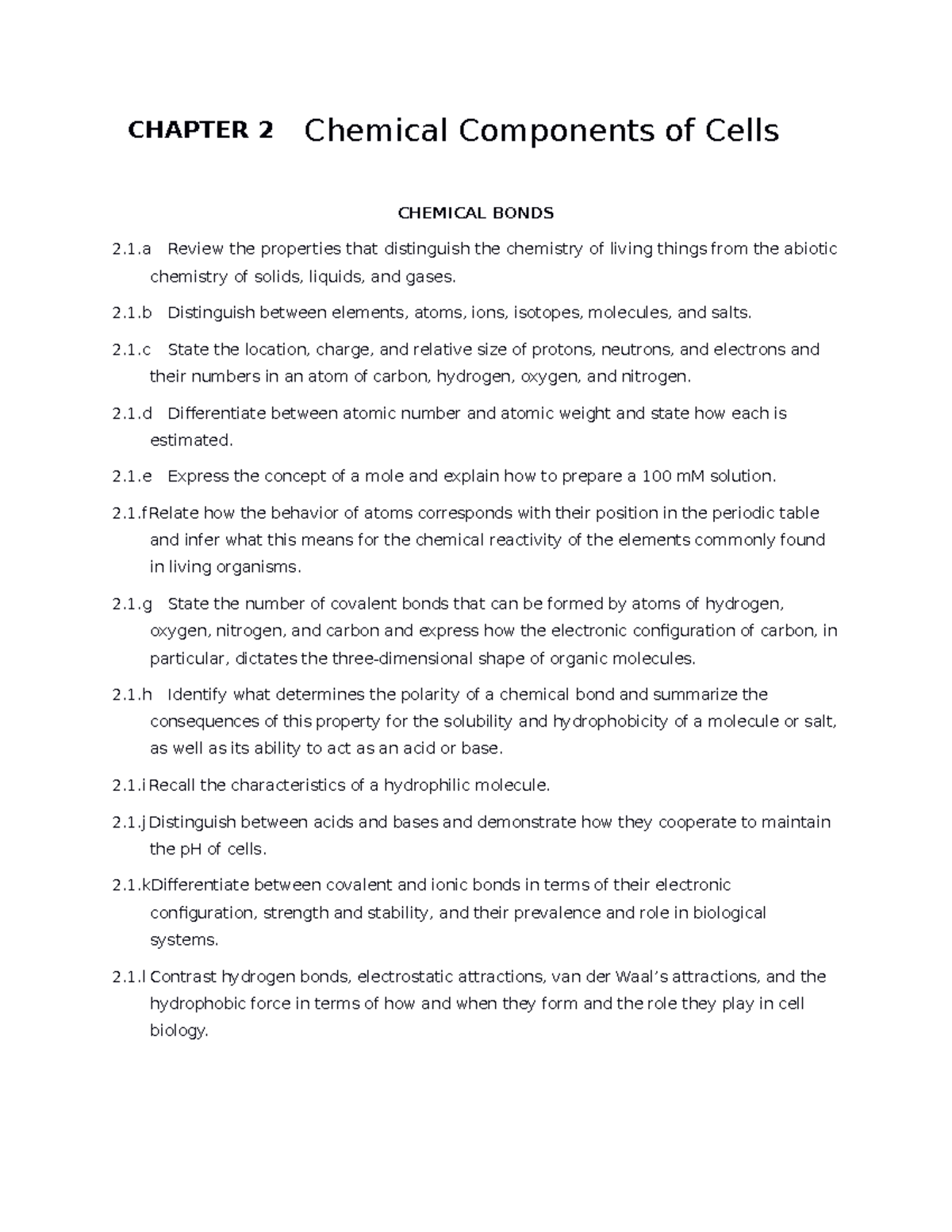 Ch2 Study Guide and Practice Questions - CHAPTER 2 Chemical Components ...