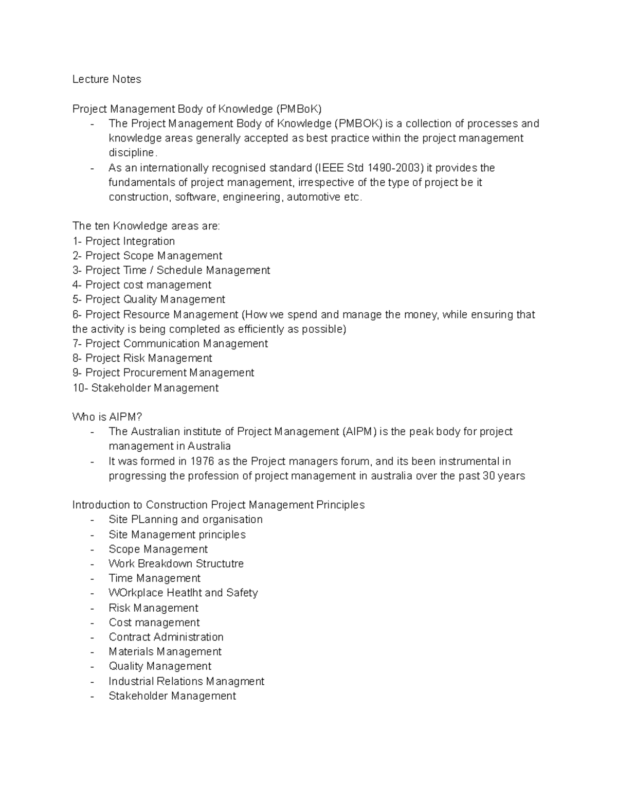 Lecture 1 Notes - Lecture Notes Project Management Body of Knowledge ...