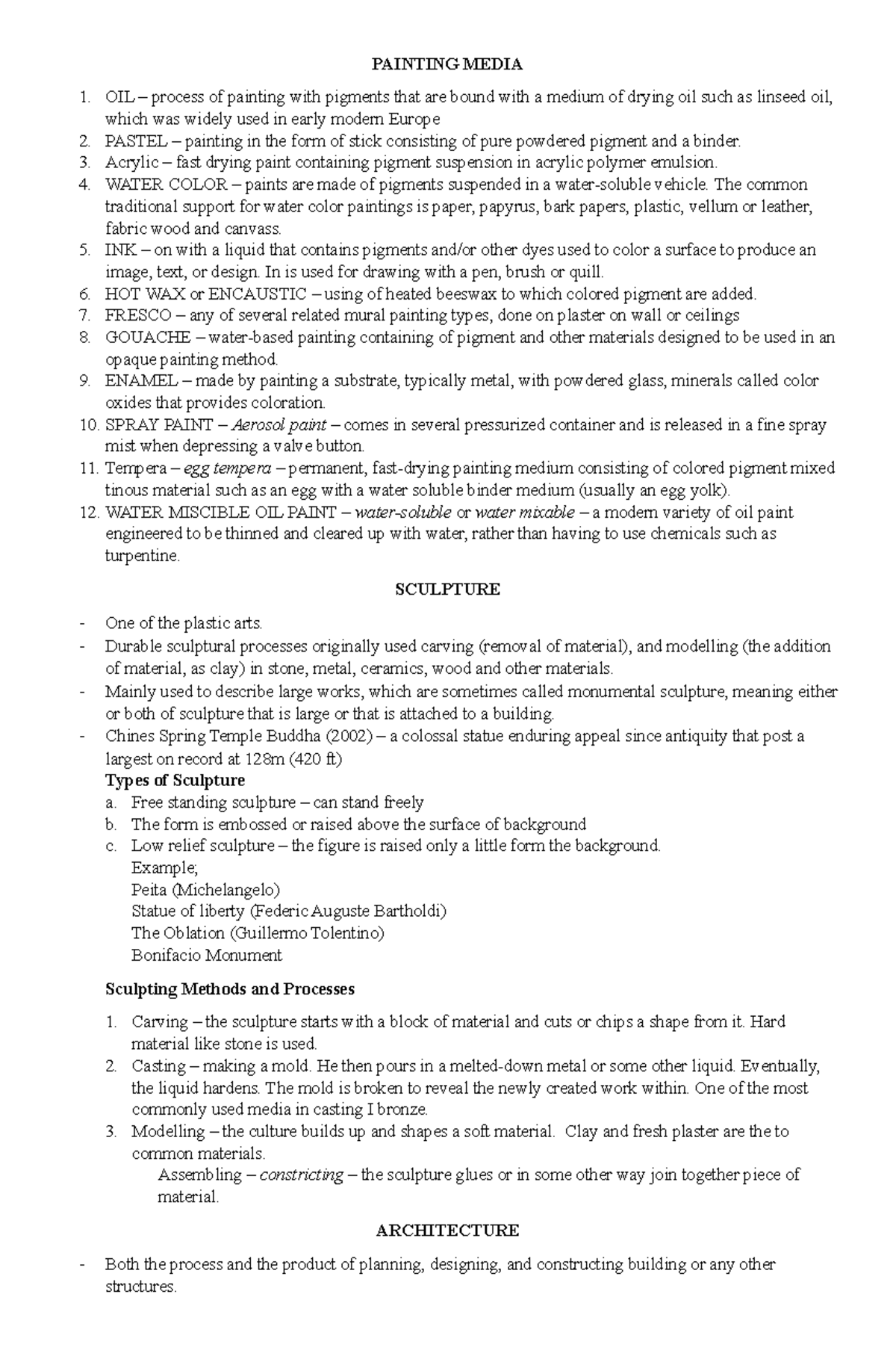 Painting Media - Summary Art Appreciation - PAINTING MEDIA OIL ...