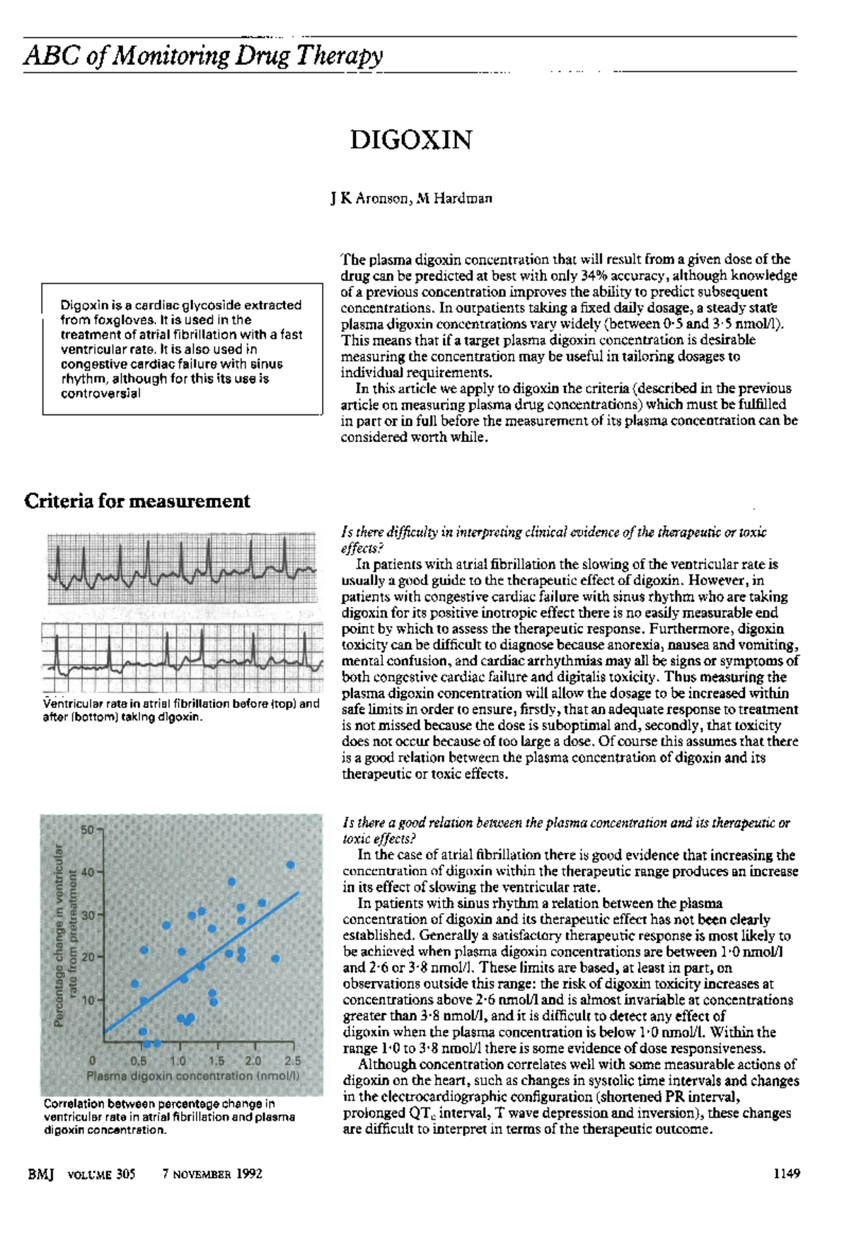 ABC de tdm digoxina - ABC ofMonitoring Drug Therapy DIGOXIN J K Aronson ...