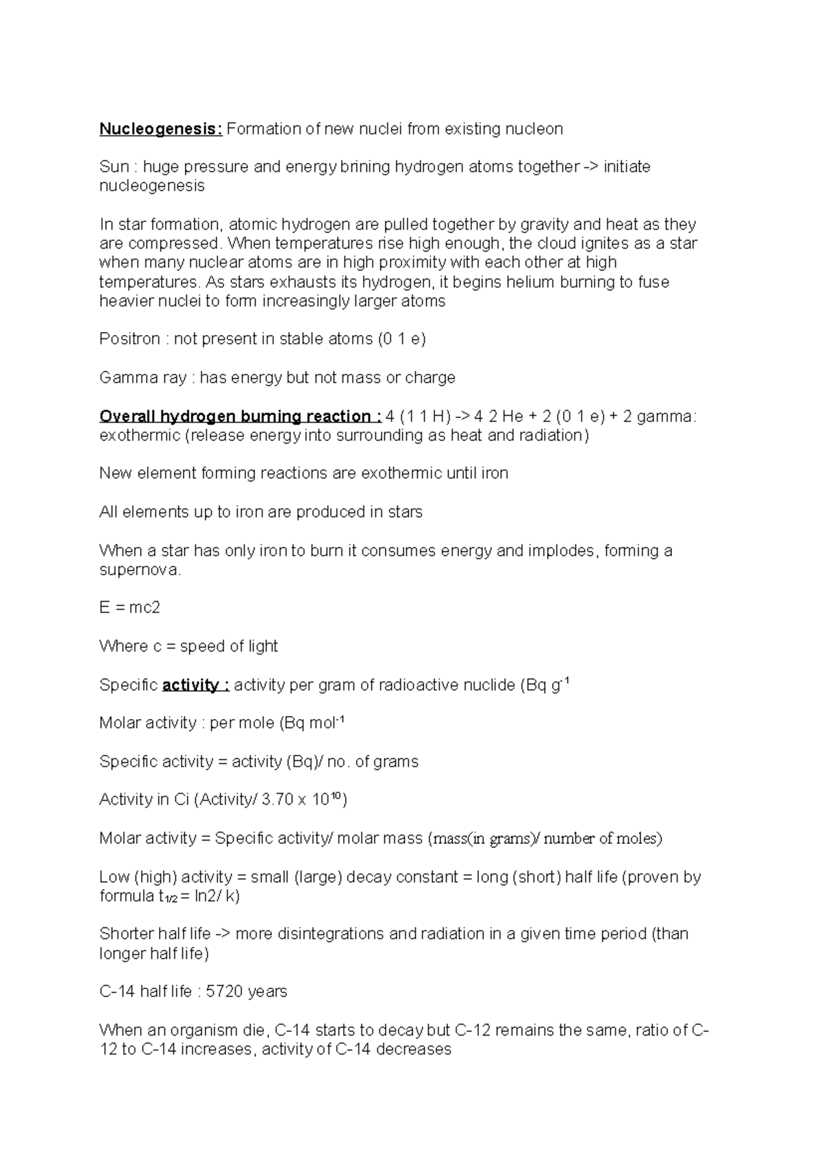 Chem1111 final exam notes - Nucleogenesis: Formation of new nuclei from ...