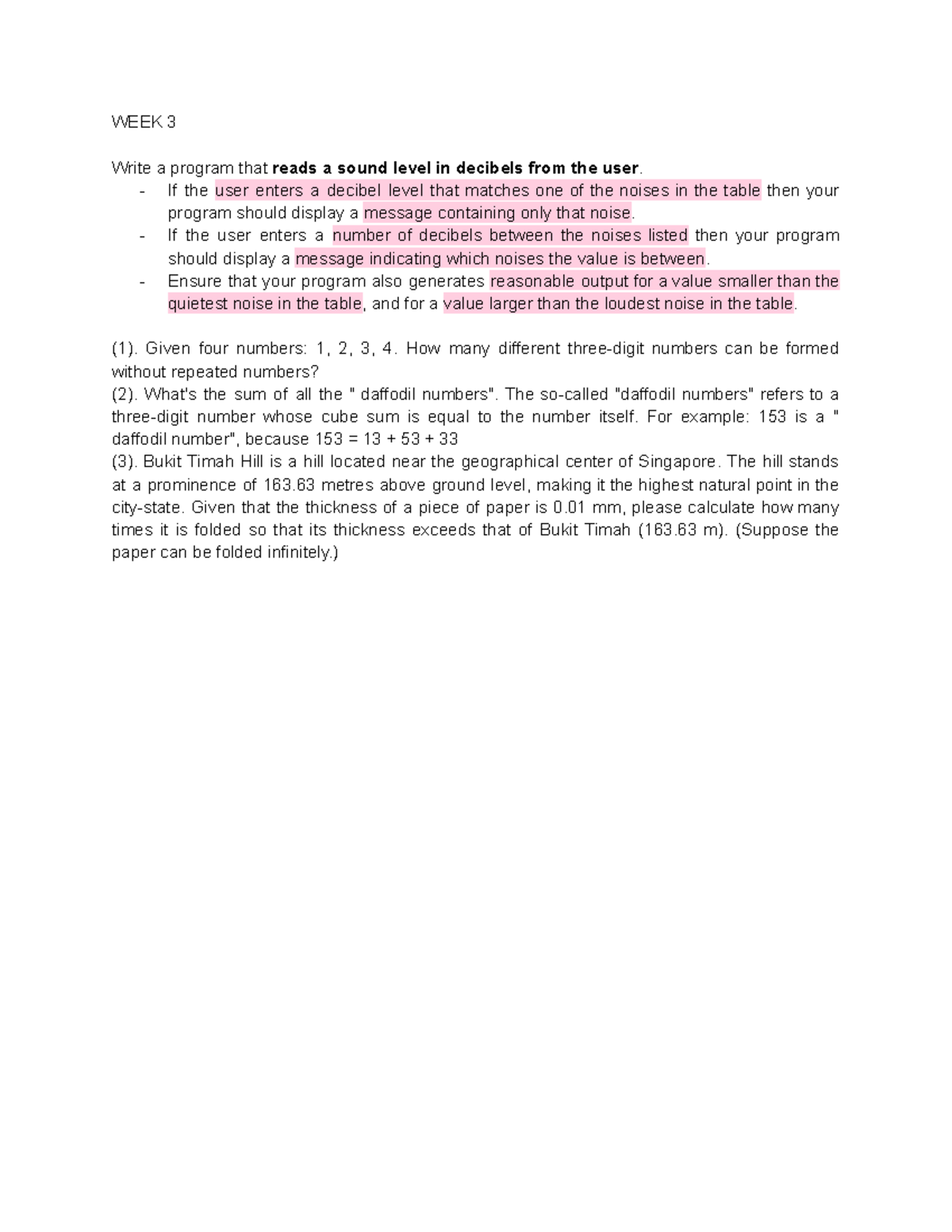 Dao2702 Tutorial Week 3 Write A Program That Reads A Sound Level In