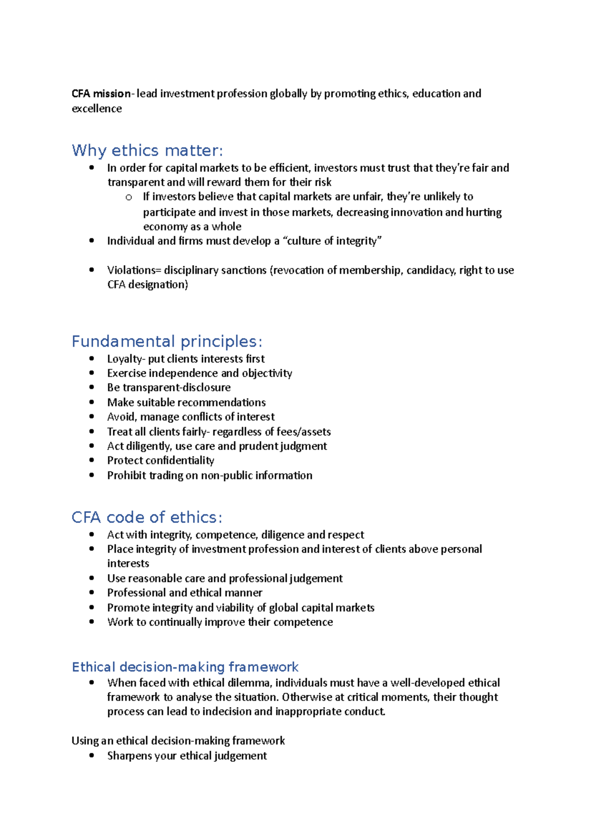 CFA code of ethics - CFA mission- lead investment profession globally ...