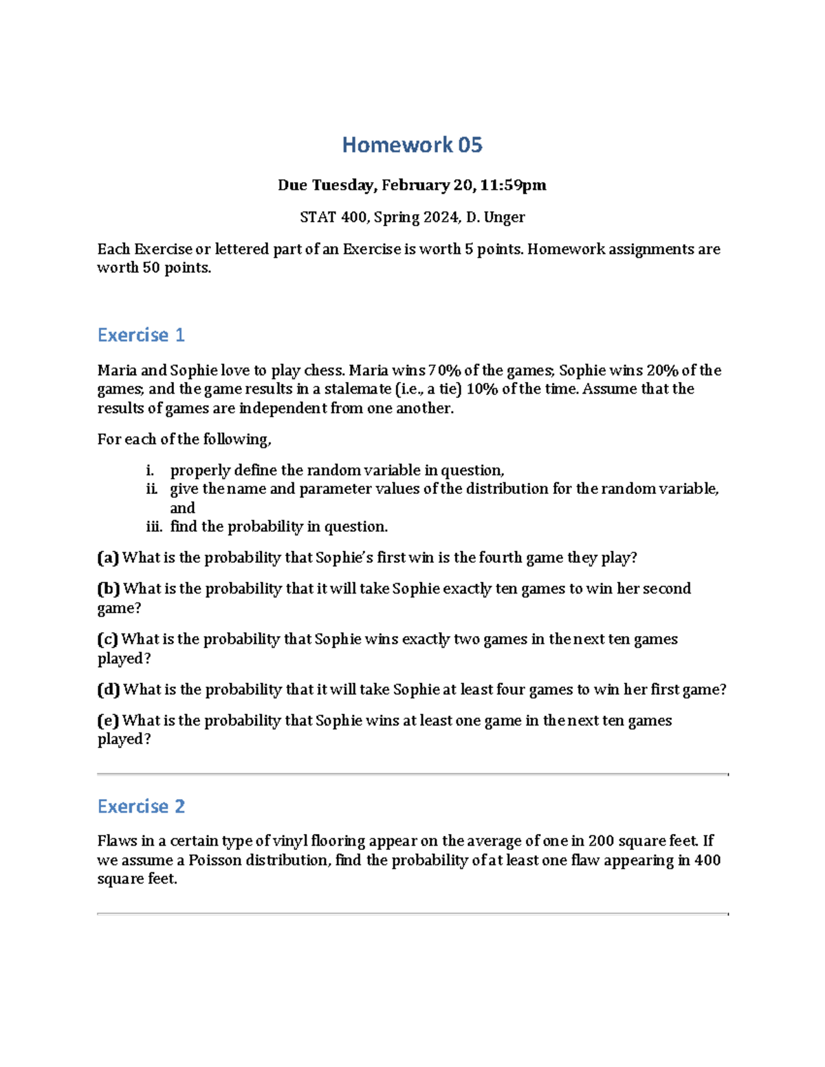 Homework 05 PDF - Homework 05 Due Tuesday, February 20, 11:59pm STAT ...