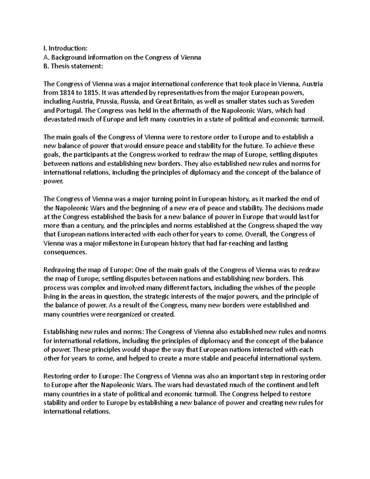 Congress of Vienna, Introduction - I. Introduction: A. Background ...