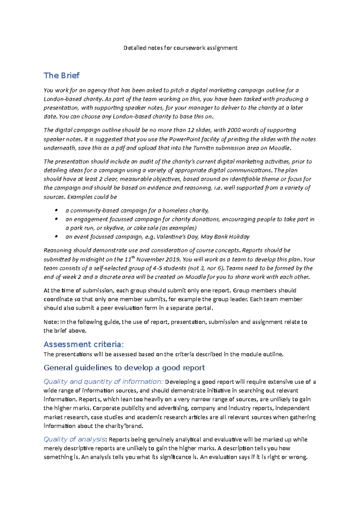 Digital marketing for coursework assignment 19 20 - Detailed notes for ...