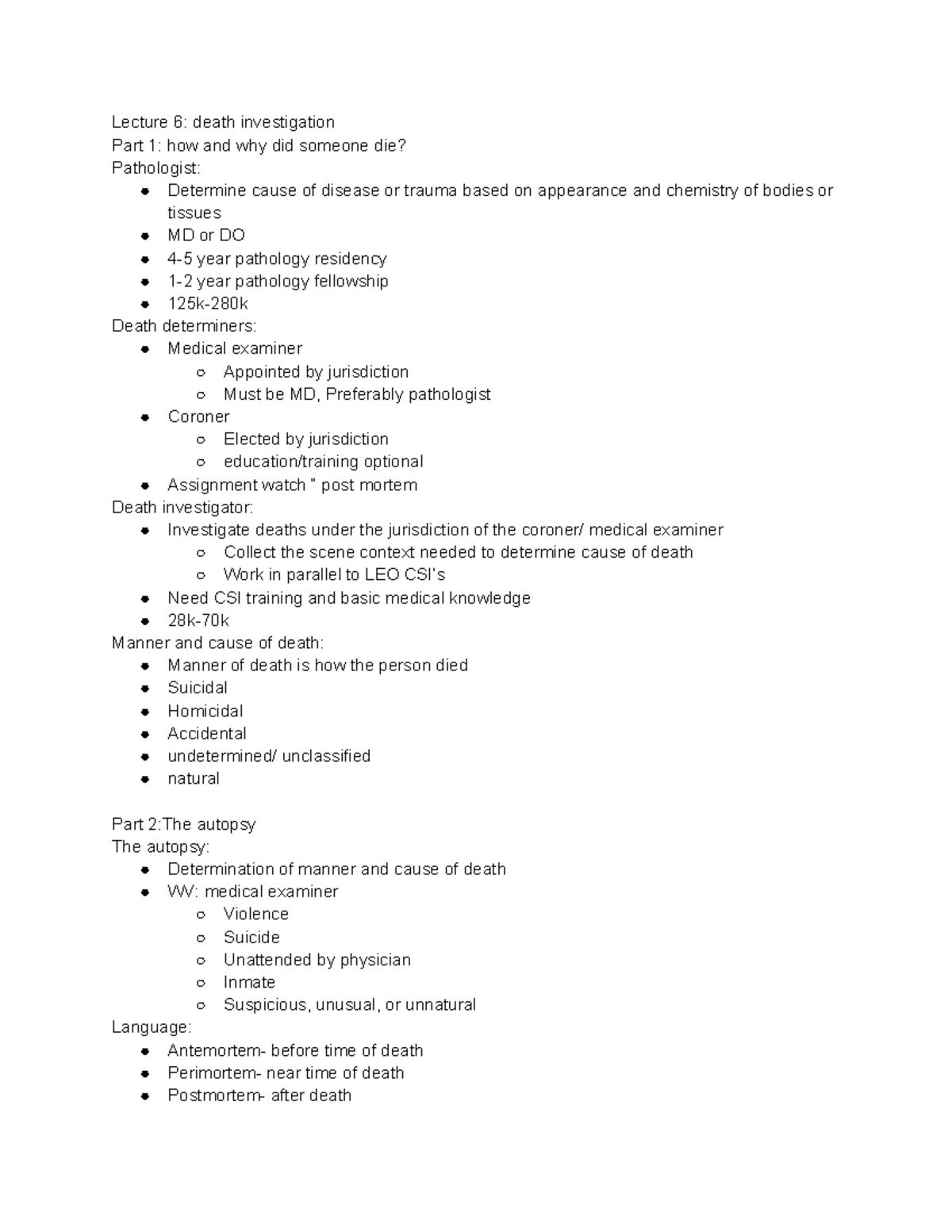 Lecture 6: Death Investigation - Lecture 6: death investigation Part 1 ...